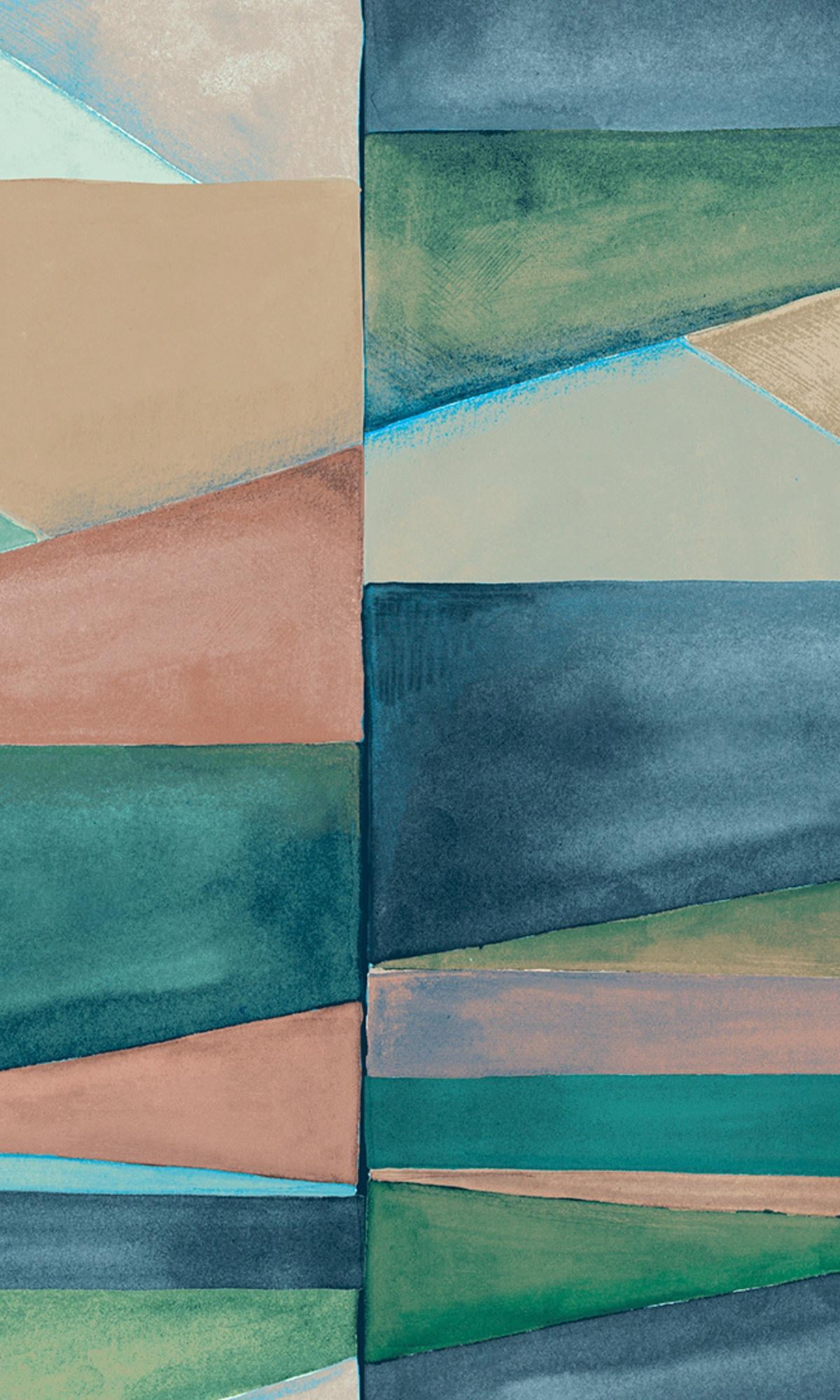 Sea Green Gradient Blocks Geometric Wallpaper, Double Roll, 57 sqft ...