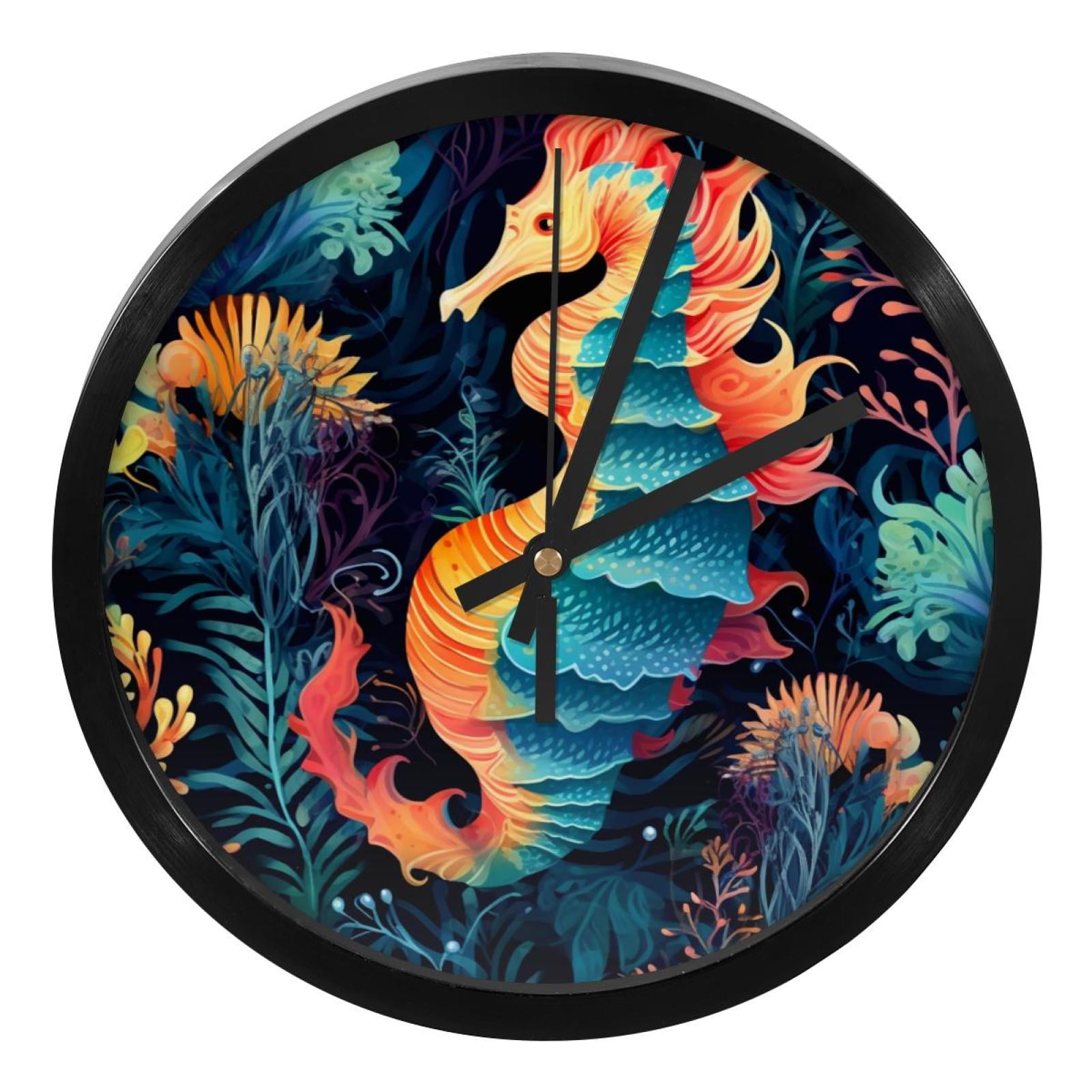 Sea Horse 9.8 Inch Round Digital Wall Clock - Silent Non-Ticking ...