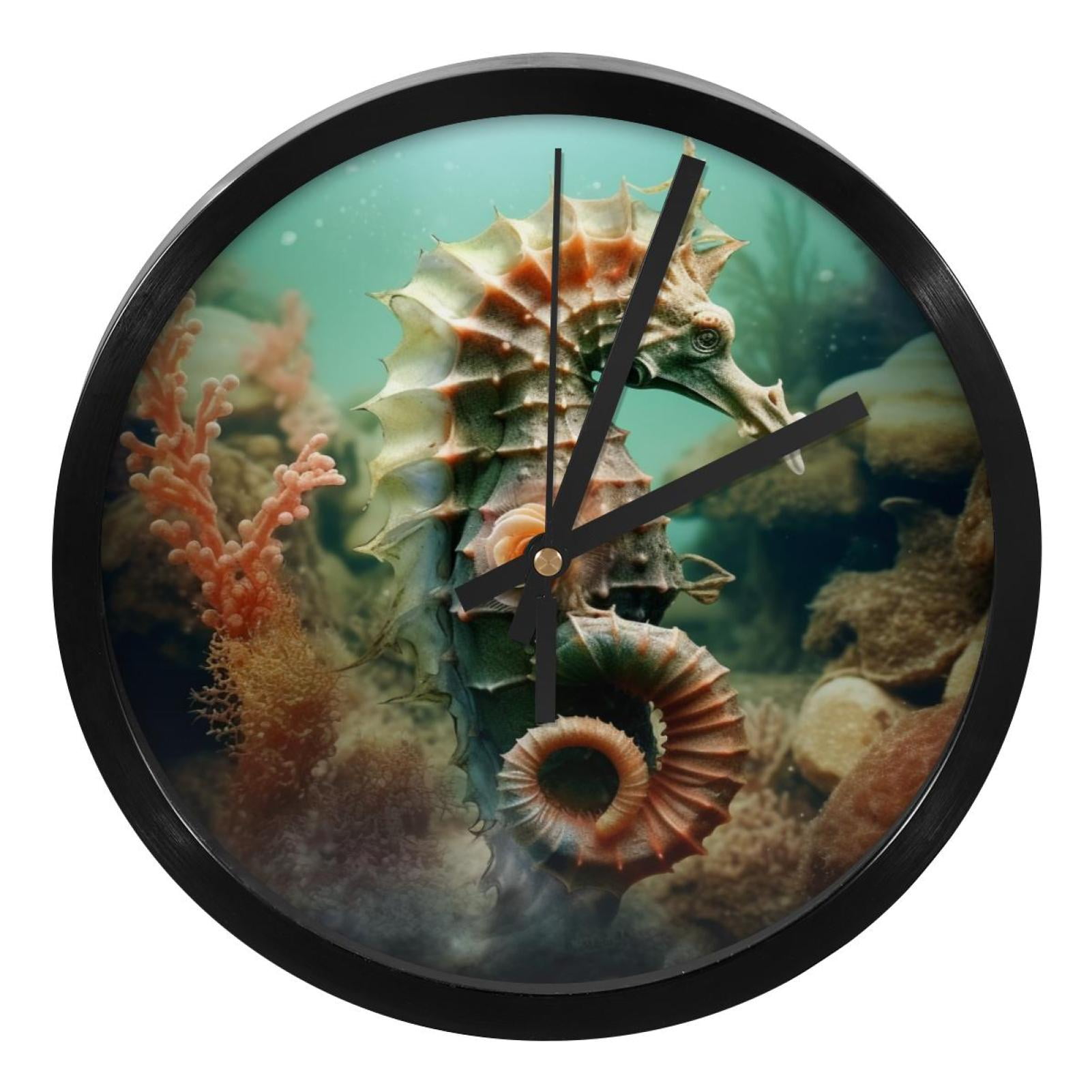 Sea Horse 9.8 Inch Round Digital Wall Clock - Silent Non-Ticking ...