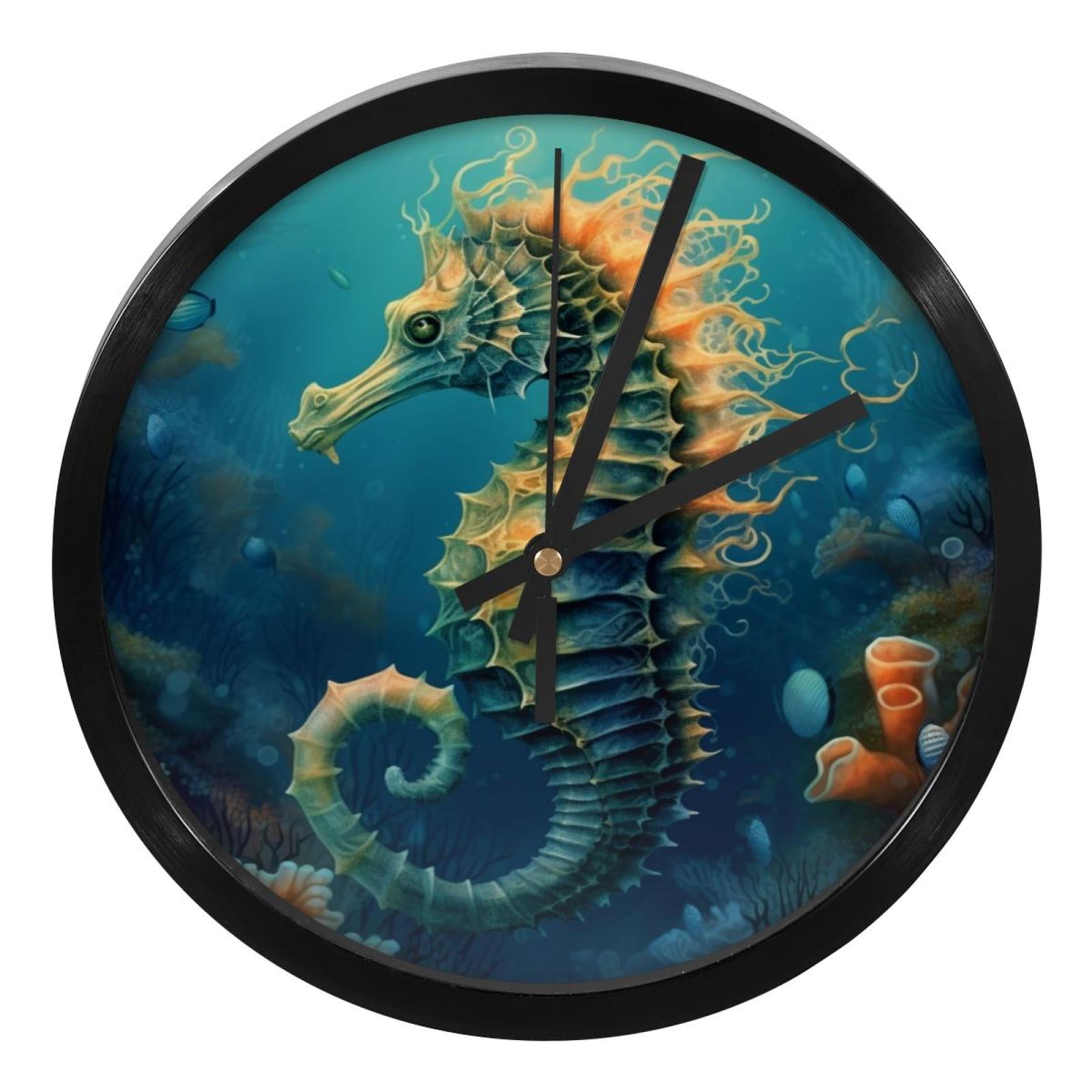 Sea Horse Modern 9.8 Inch Wall Clock, Silent Non-Ticking Round Digital ...