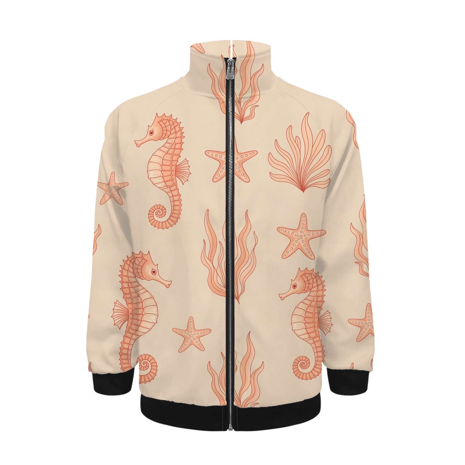 Sea Horse Starfish Seaweed Pattern Coral Beige Jacket Men's Street Cool ...