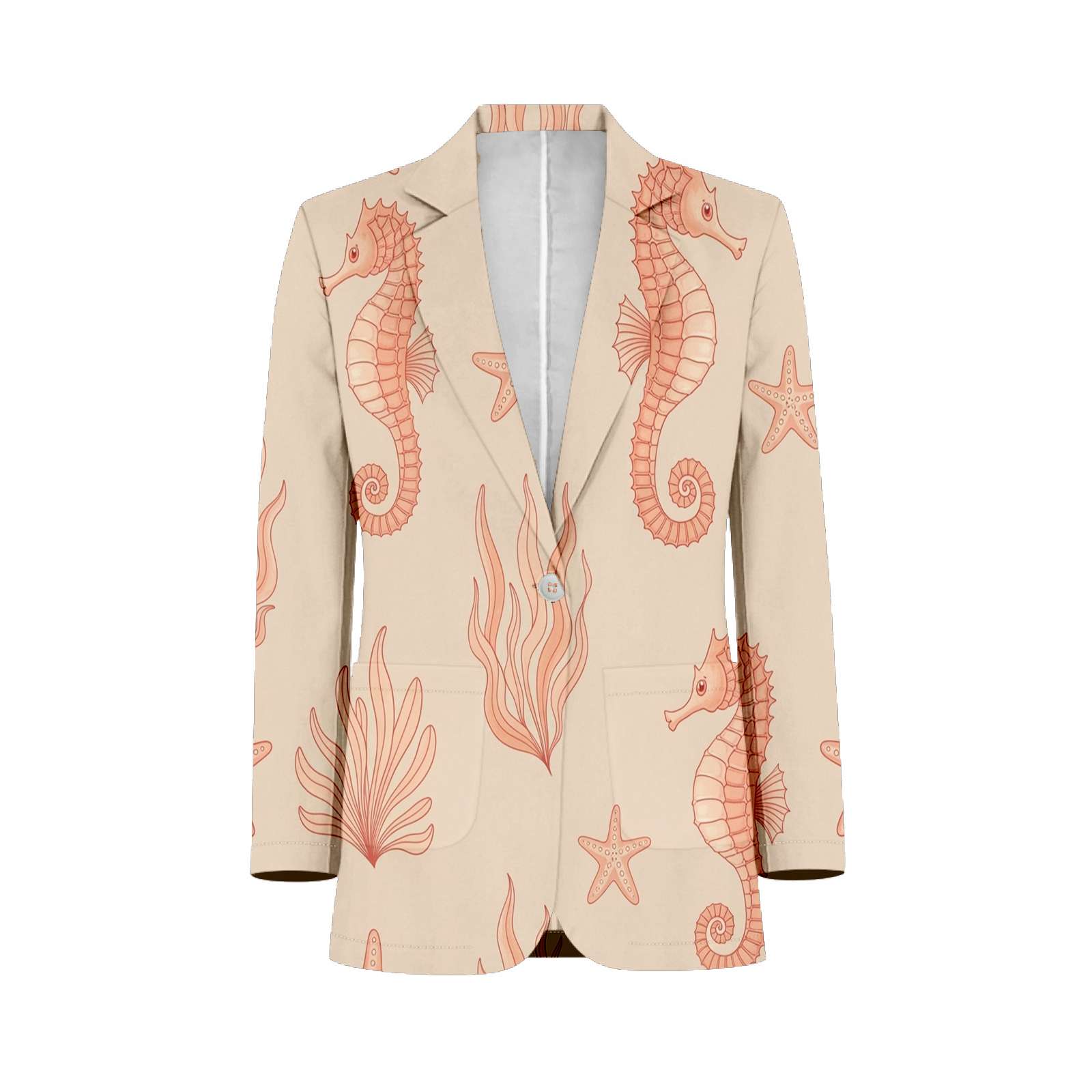 Sea Horse Starfish Seaweed Pattern Coral Beige Mens Suits Shawl Collar ...