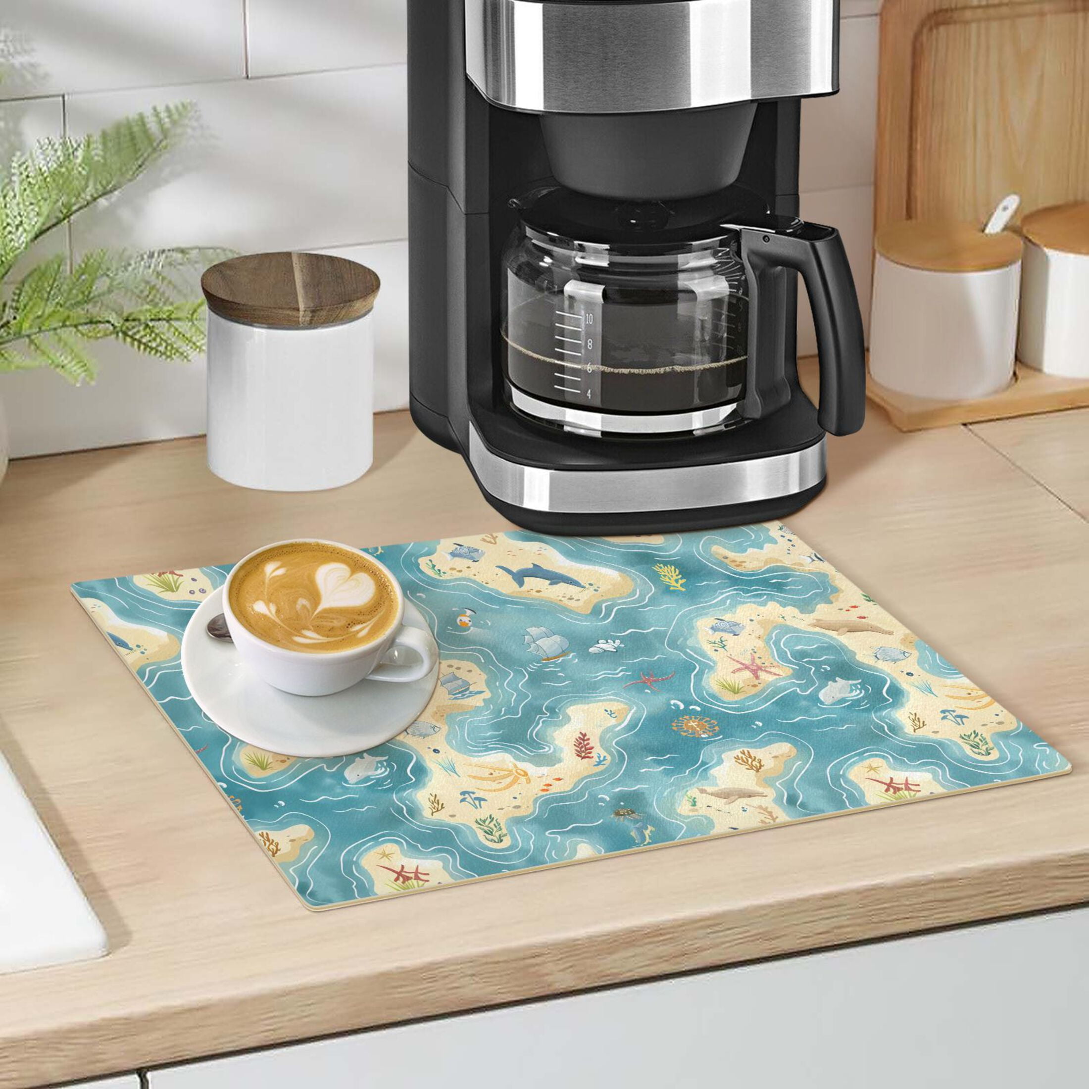 Sea Islands Fish Seaweed Dish Drying Mat 12"x18" Kitchen Counter Dish ...