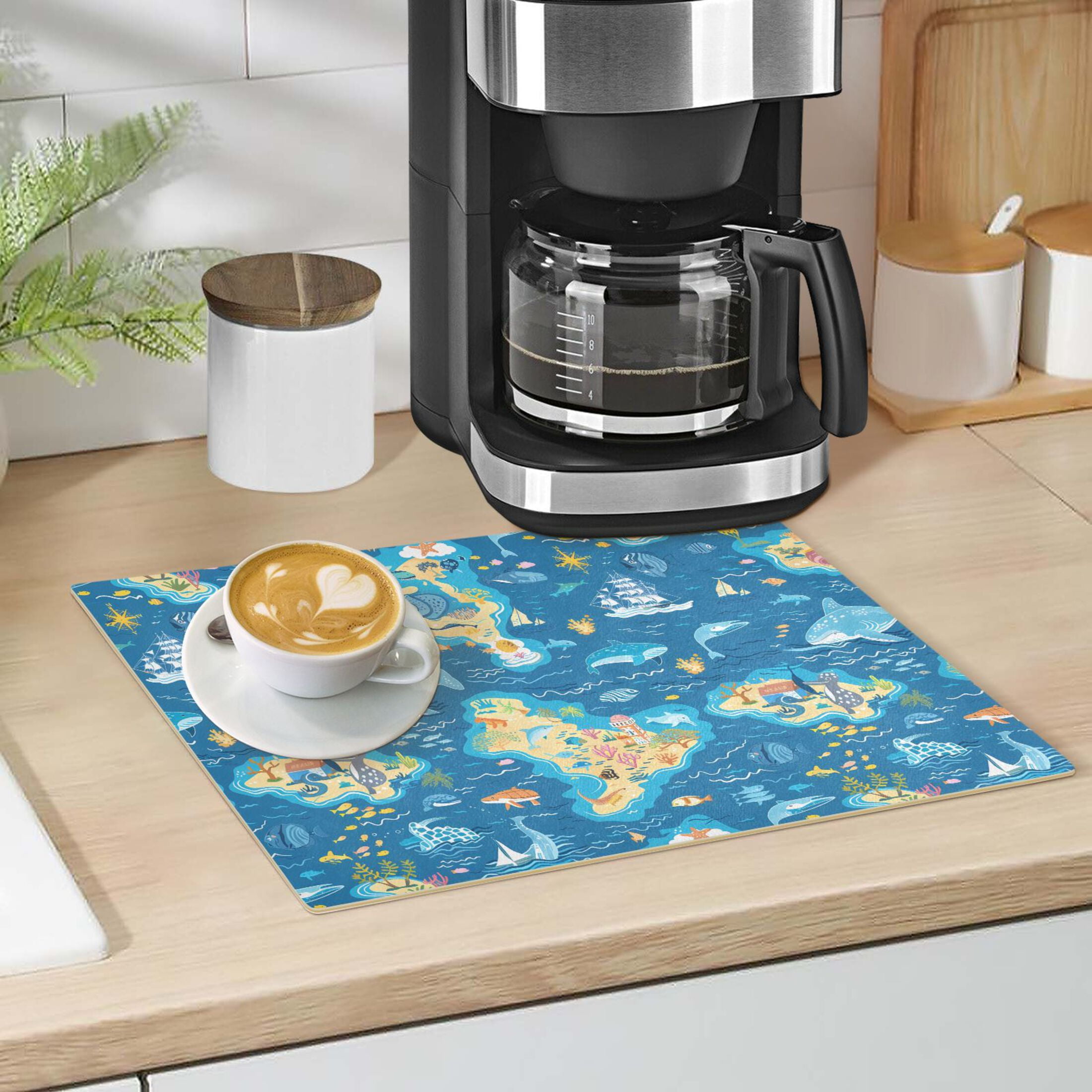 Sea Islands Fish Ship Dish Drying Mat 12"x18" Kitchen Counter Dish Pad ...