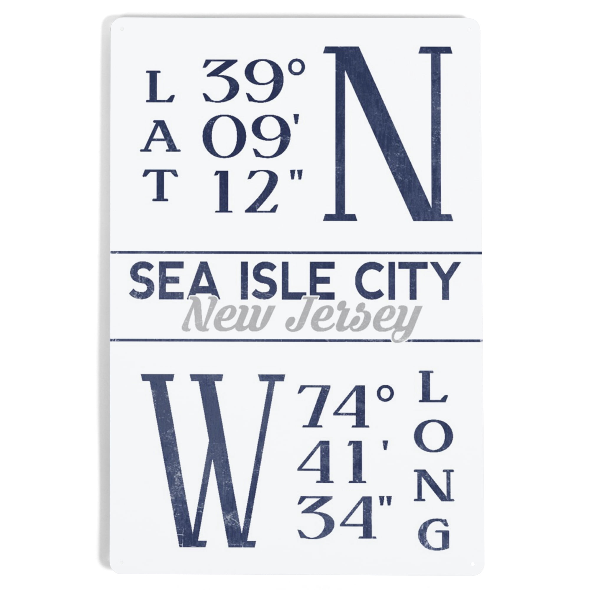Sea Isle City, New Jersey, Latitude and Longitude (12x18 Aluminum Art ...