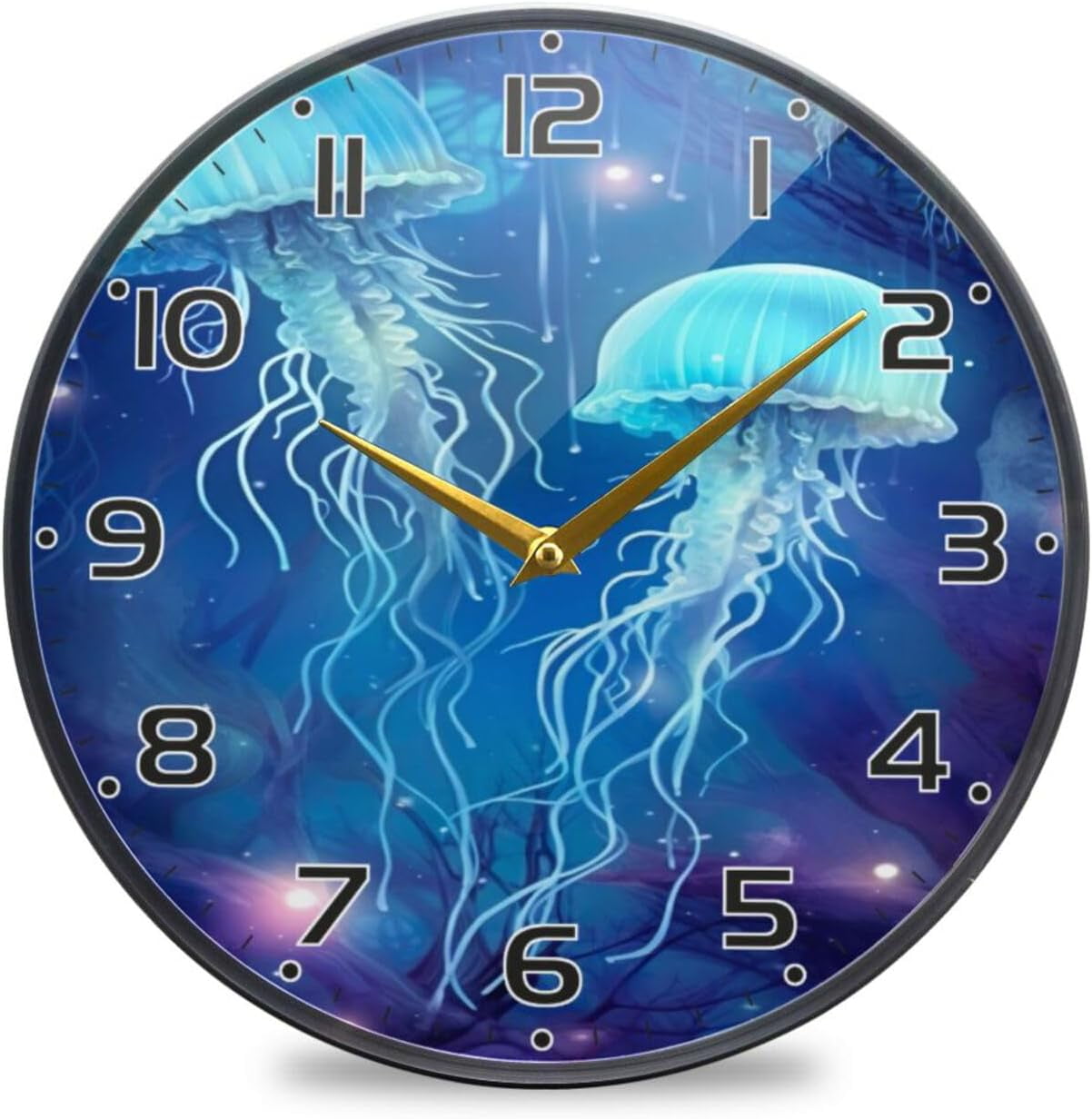 Sea Jellyfish Wall Clock Round Silent Non Ticking Battery Operated ...