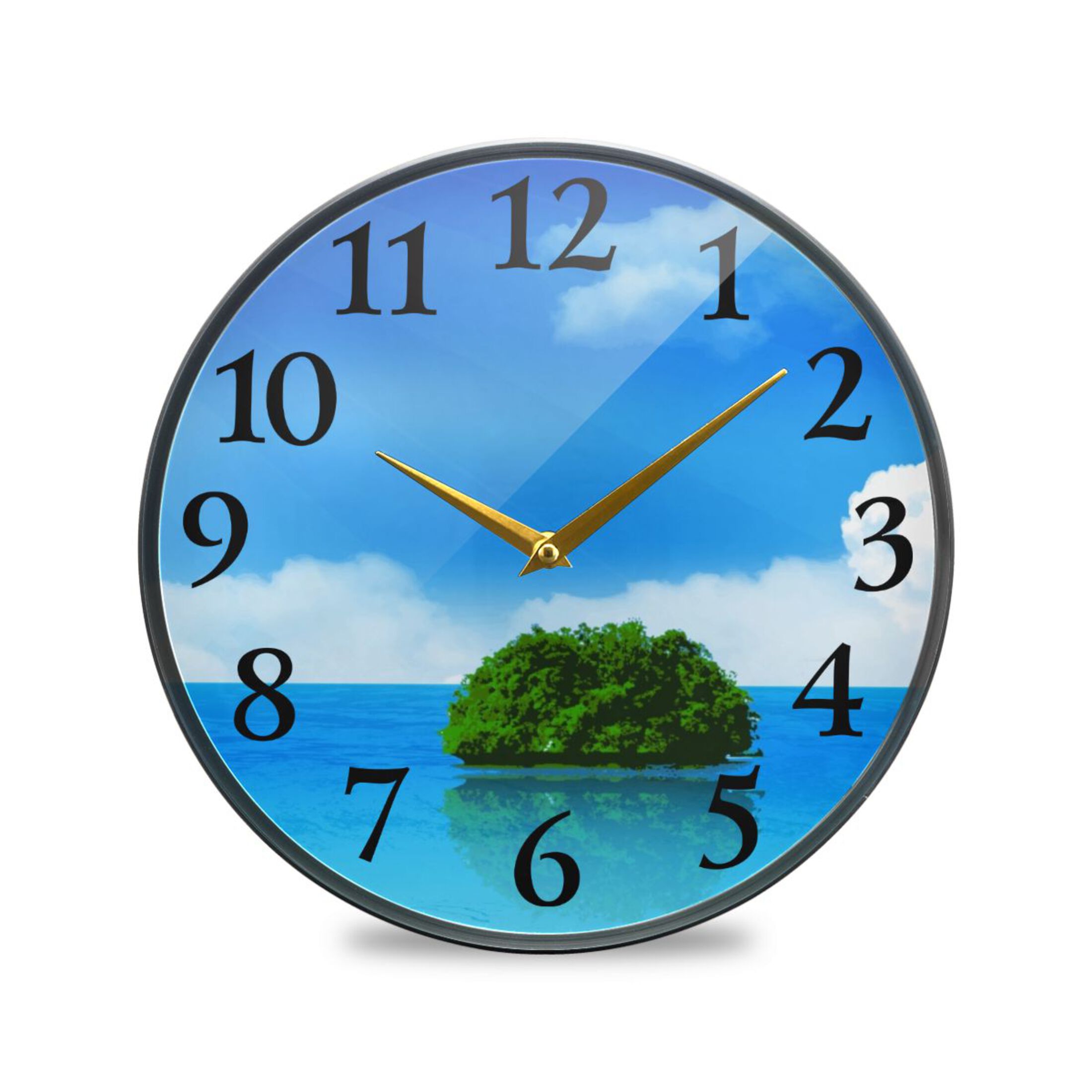 Sea Landscape Summer Wall Clocks Battery Operated 11.9 Inch Round Clock ...