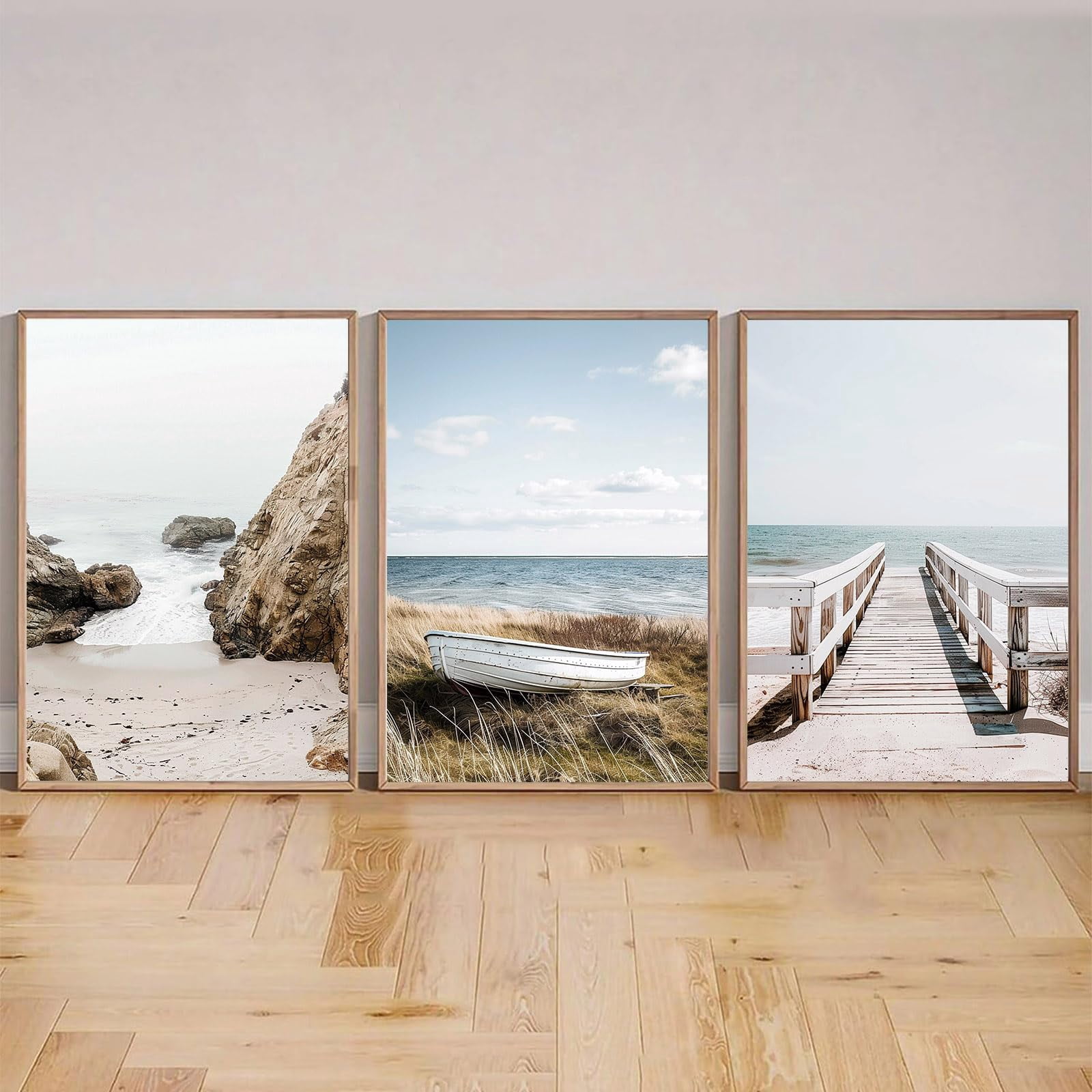 Sea Landscape Wall Art Summer Beach Posters Boat Blue Seascape Painting ...