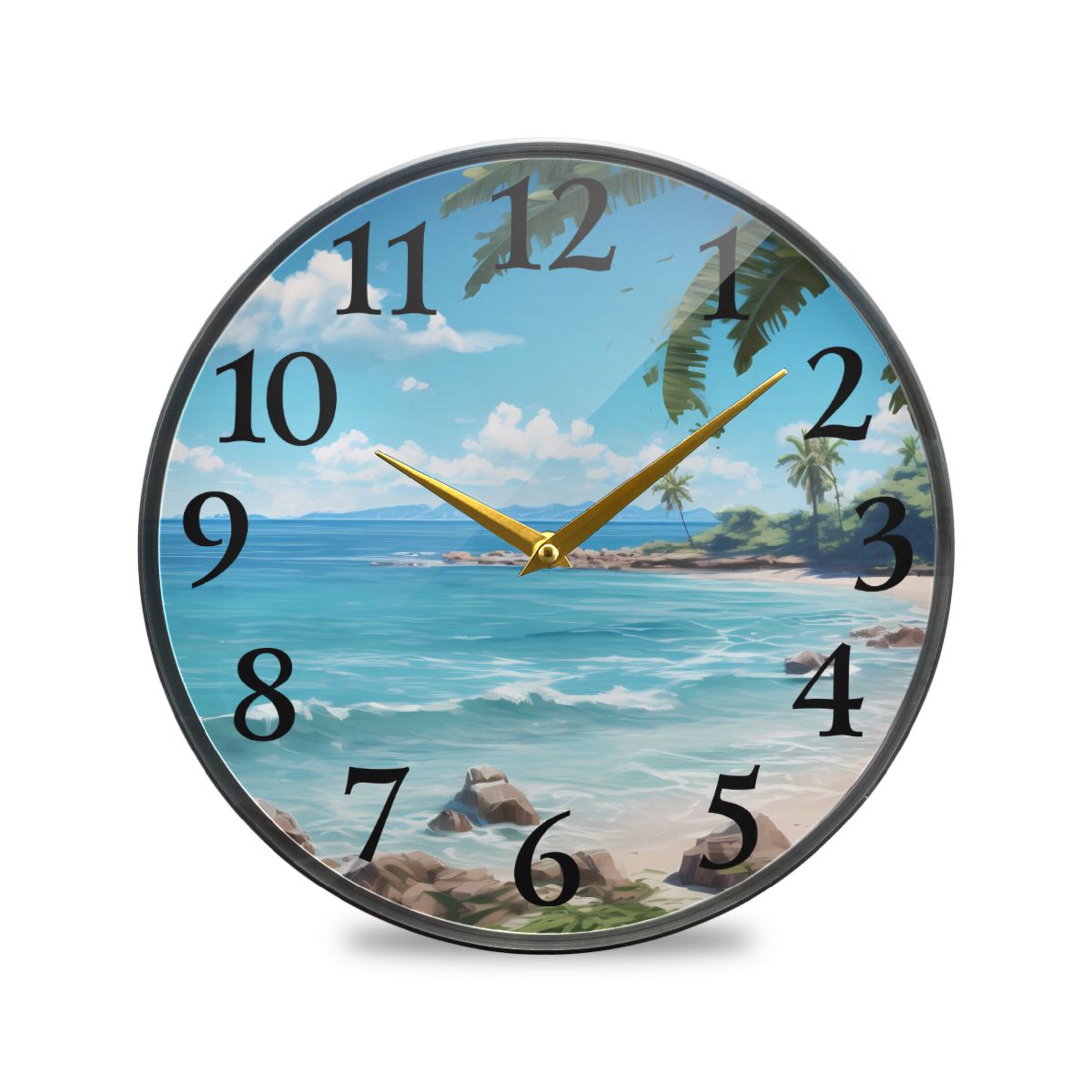 Sea Landscape Wall Clocks Battery Operated 9.5 Inch Round Clock Acrylic ...