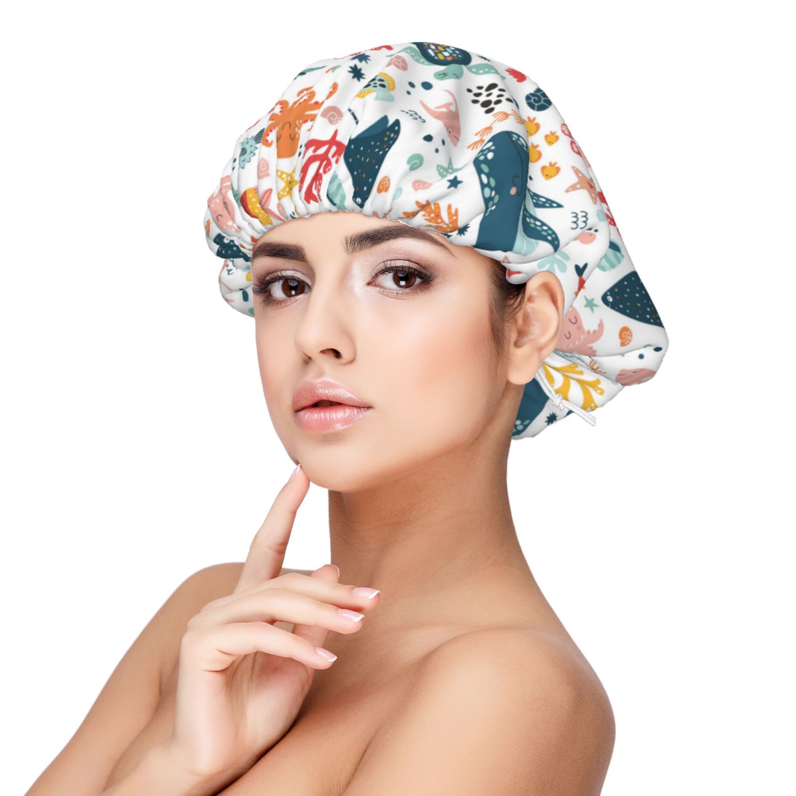 Sea Life 1 Silk Bonnet for Sleeping Women Men, Adjustable Elastic Satin ...
