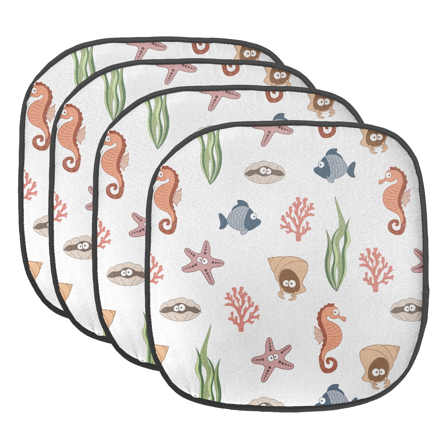 Sea Life Chair Seating Cushion Set of 4, Colorful Various Sea Creatures ...