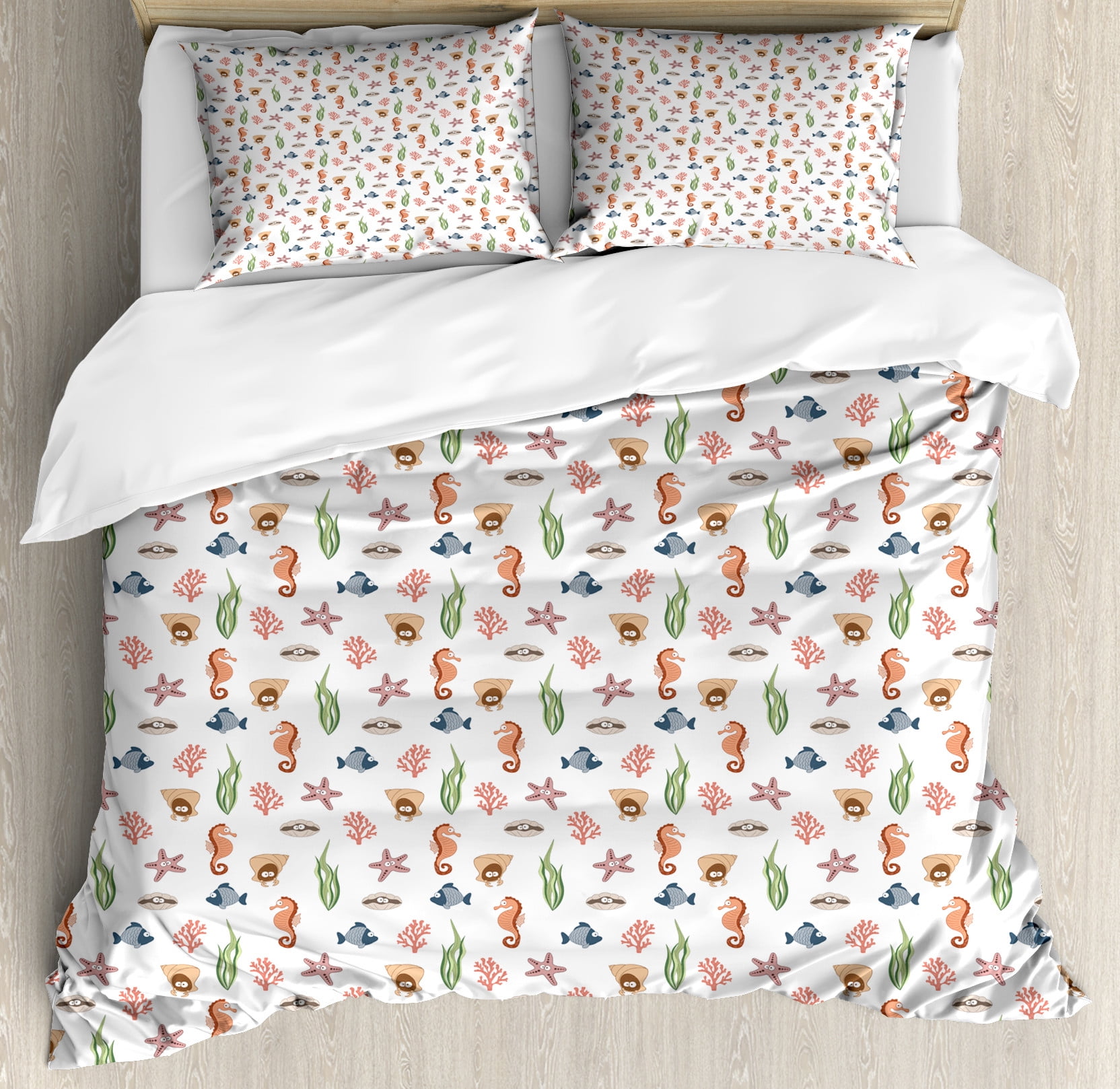 Sea Life Duvet Cover Set, Colorful Various Sea Creatures and Plants ...