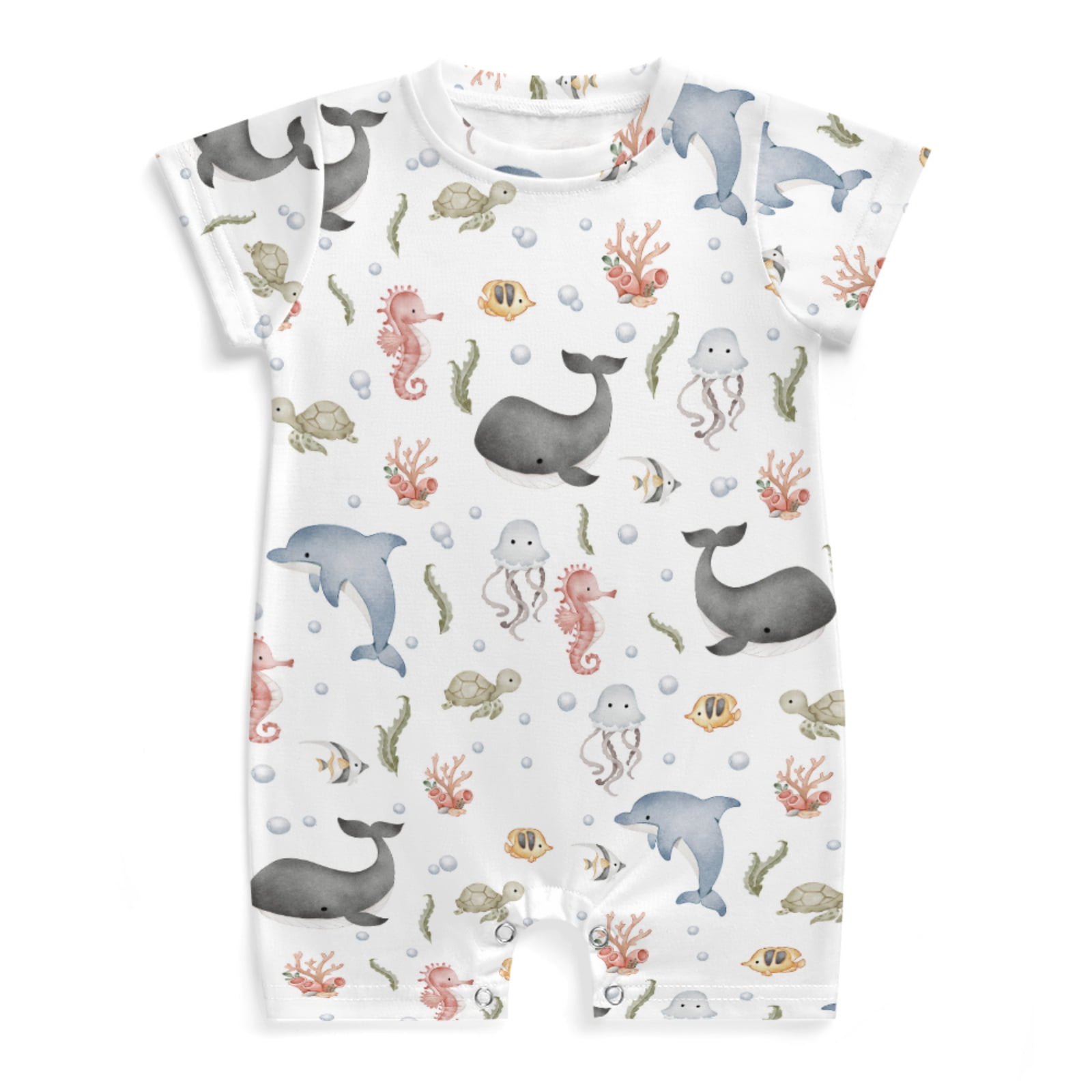 Sea Life Ocean Animals Baby Boy Romper Whale Jellyfish Sea Horse Turtle ...