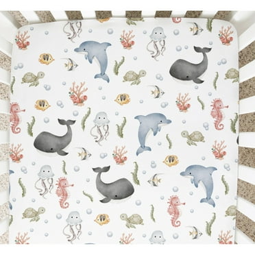 Bedtime Originals Ocean Mist Ocean Sea Animals Fitted Crib Sheet ...