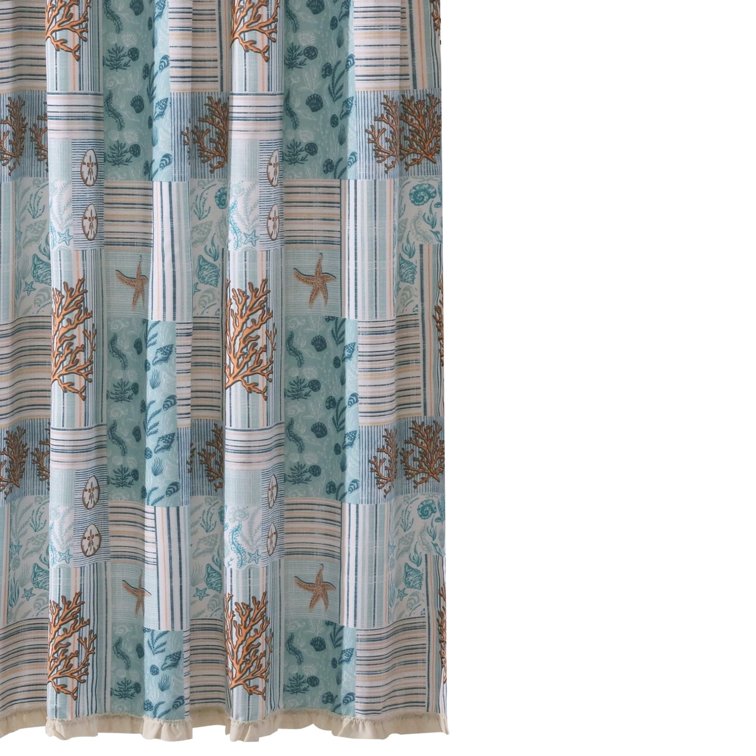 Sea Life Print Shower Curtain with Button holes, Blue and Brown ...
