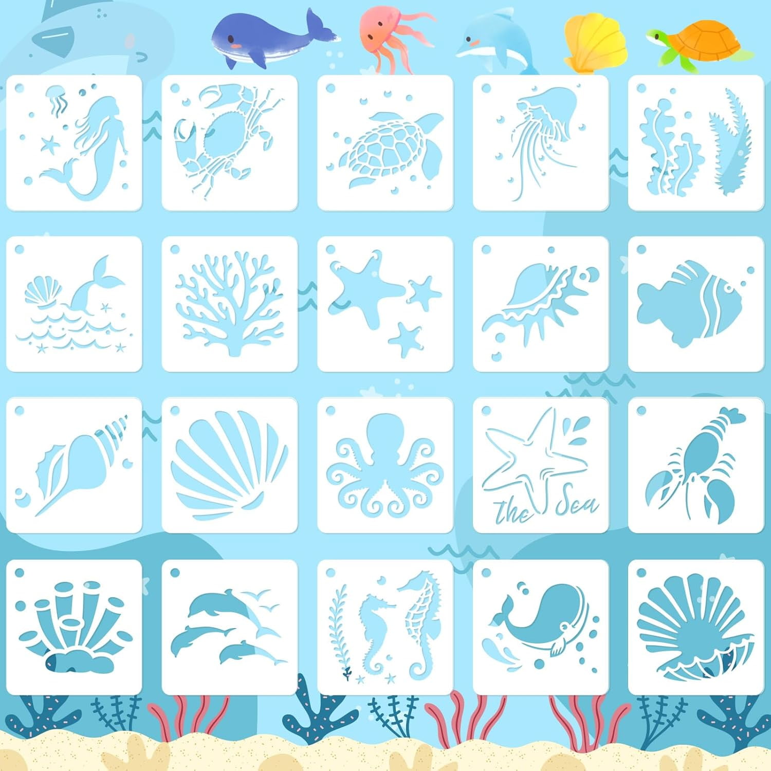 Sea Life Stencils - 20pcs DIY Pattern Stencils for Wall, Floor Decor ...