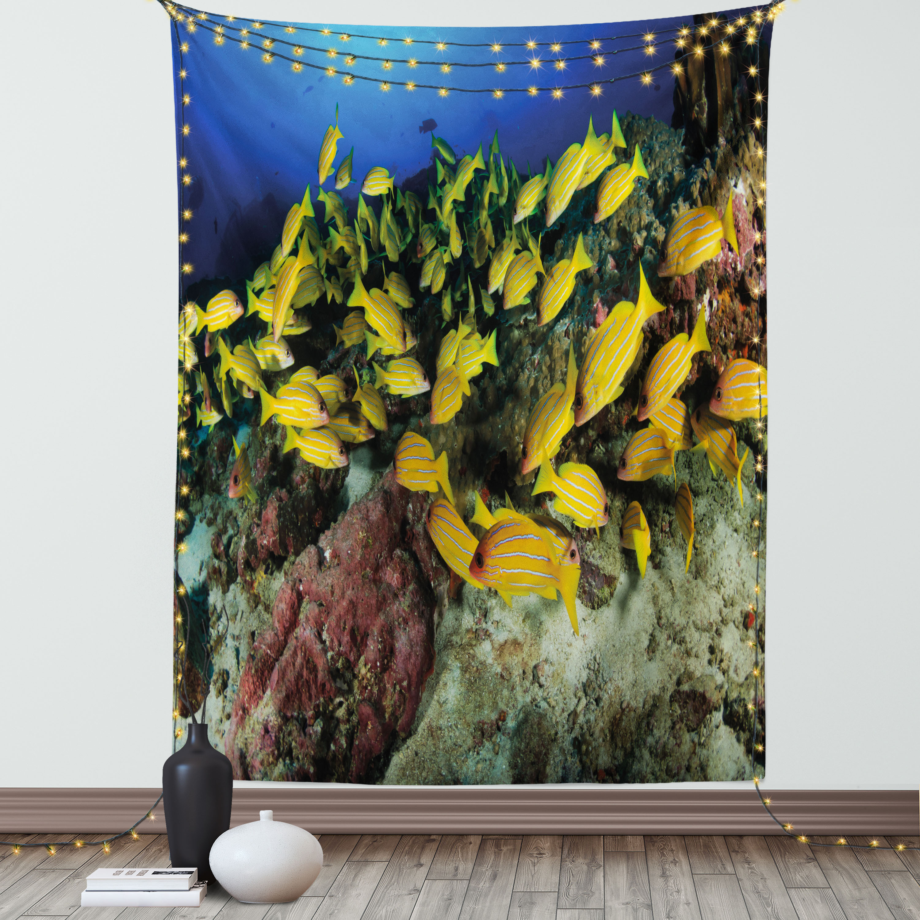 Sea Life Tapestry, Tropical Fish on a Coral Reef Hawaiian Ocean Floor ...
