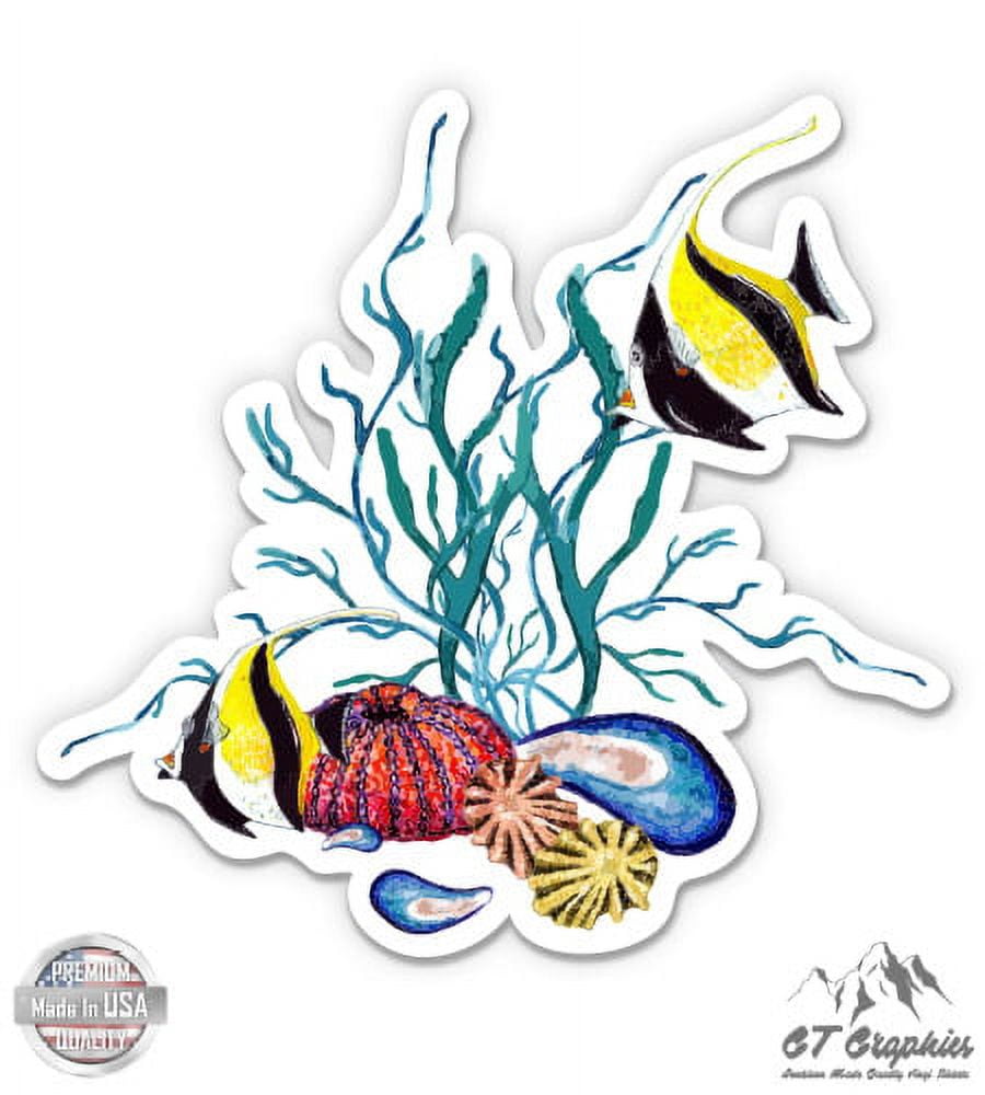 Sea Life Watercolor Coral Reef Tropical Fish - 5" Vinyl Sticker - For ...