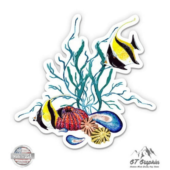 Sea Life Watercolor Coral Reef Tropical Fish - 5" Vinyl Sticker - For ...