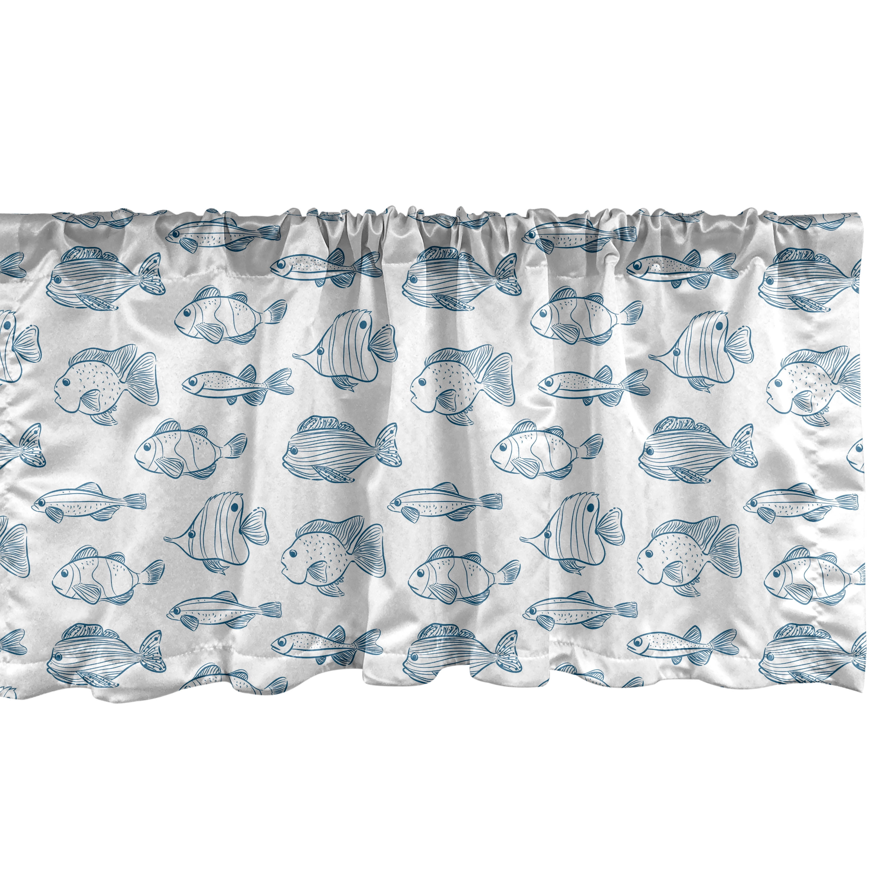 Sea Life Window Valance Pack of 2, Outline Design of Hand Drawn Fish ...