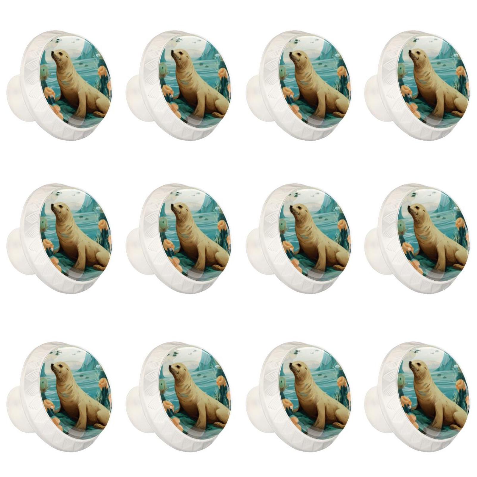 Sea Lion 12 Pcs White Round Drawer Pulls with Screws,ABS and Glass ...