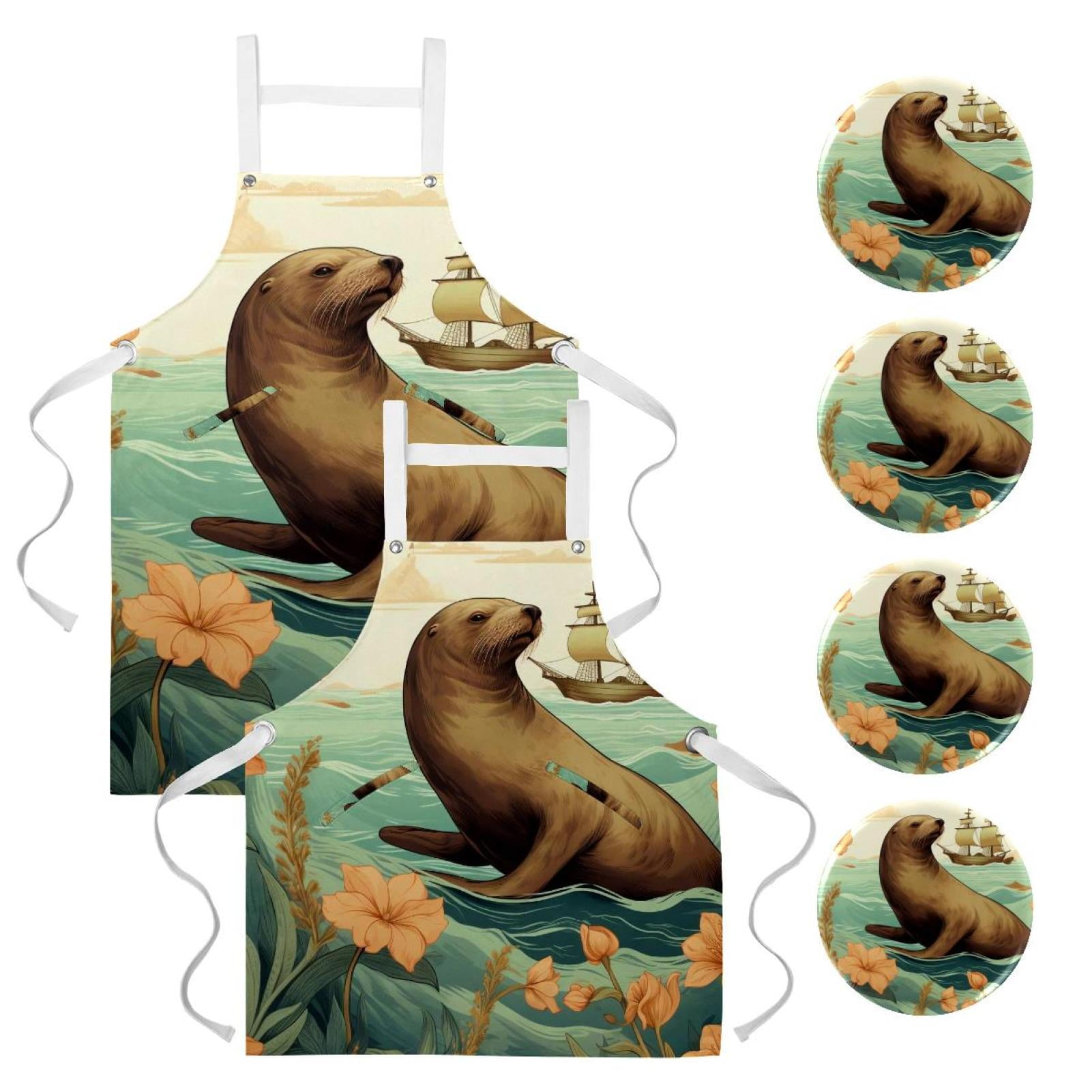 Sea Lion 2 Pack Waterproof Apron with Pockets and Badges, Men's Kitchen ...