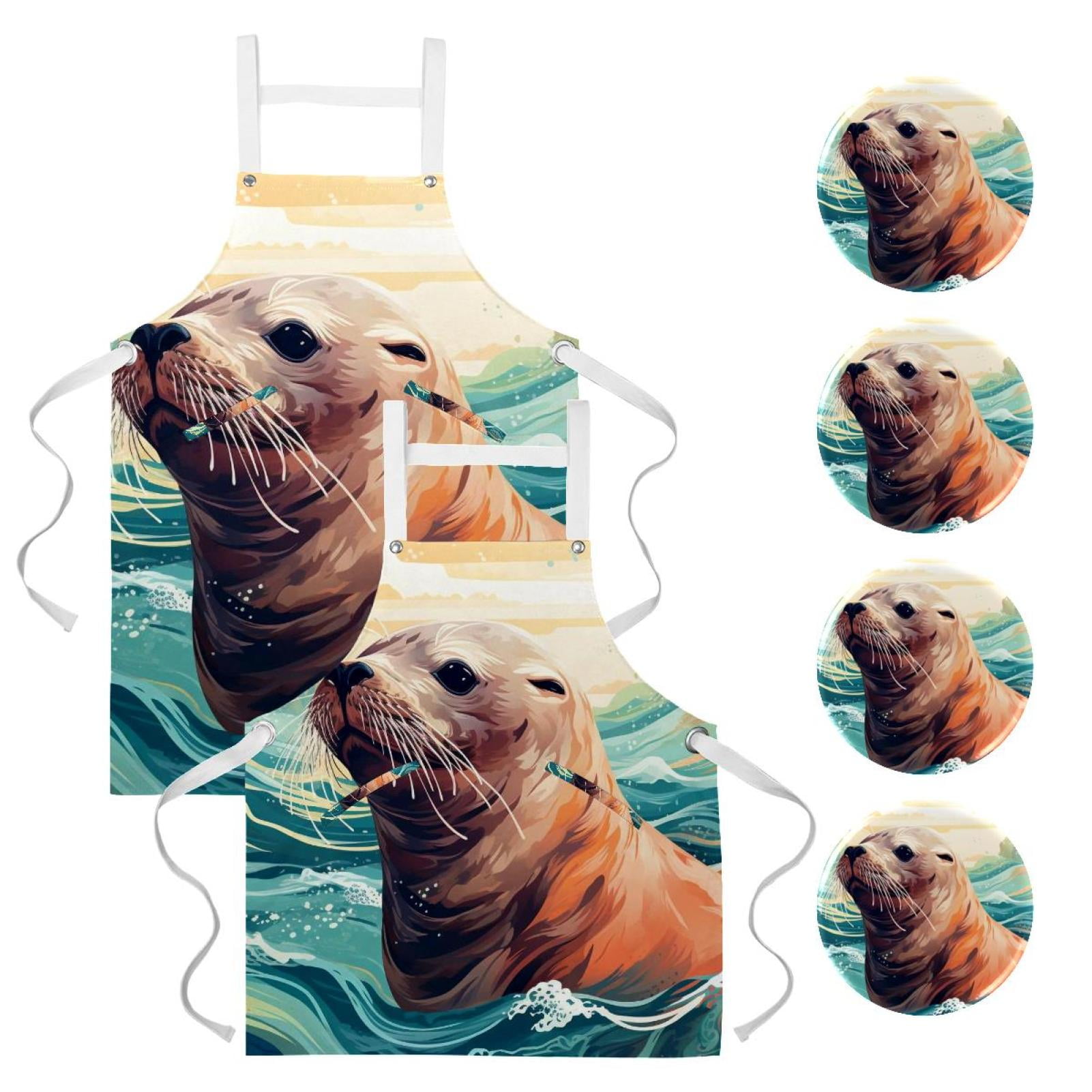 Sea Lion 2 Pack Waterproof Chef Apron with Pockets and Badge Set ...