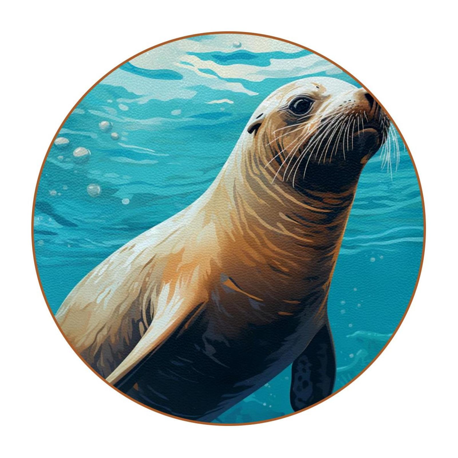 Sea Lion 6PCS Round Microfiber Leather Coasters, 11x11 cm/4.3x4.3 in ...