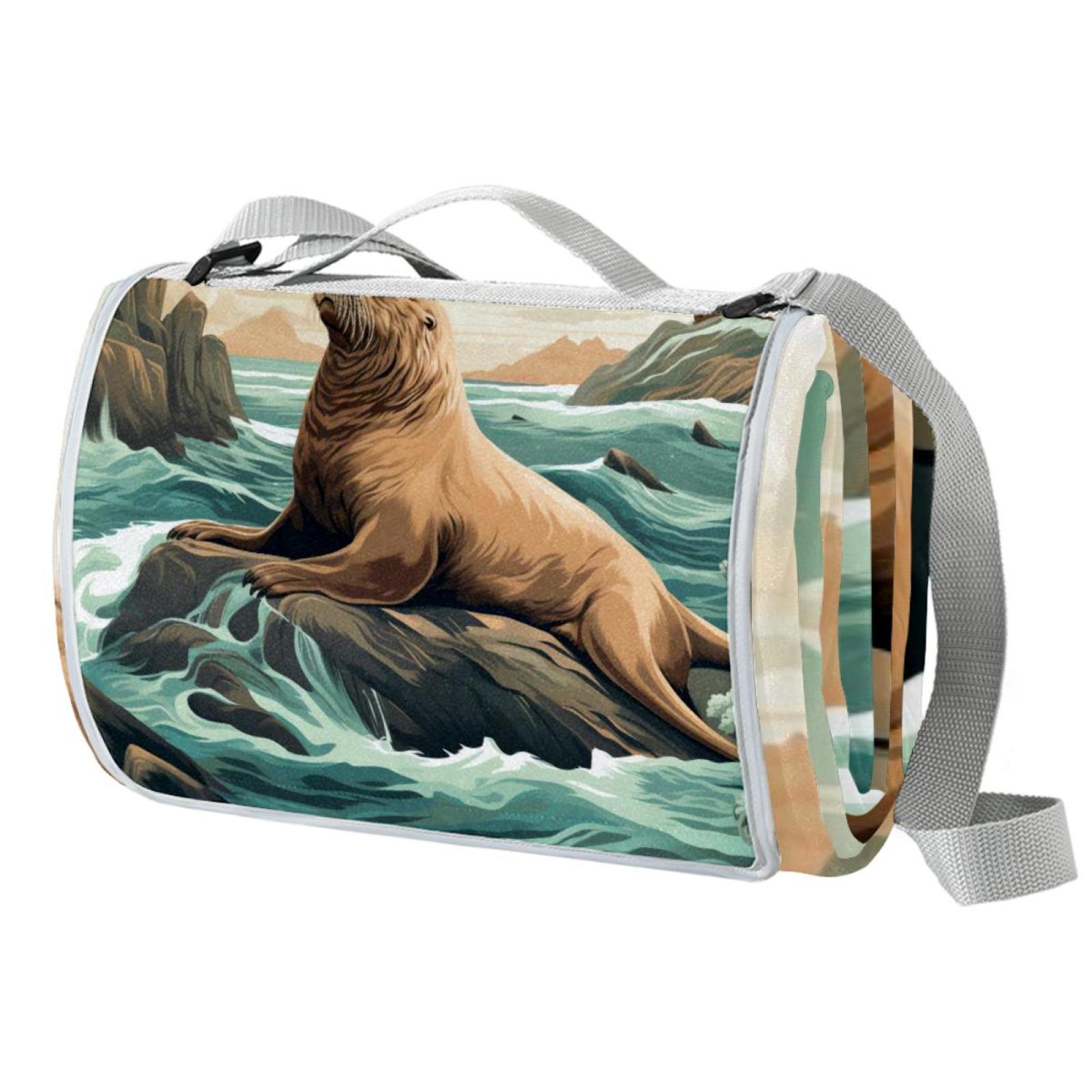 Sea Lion Canvas Beach Blanket Picnic Mat for Outdoor Camping, Extra ...