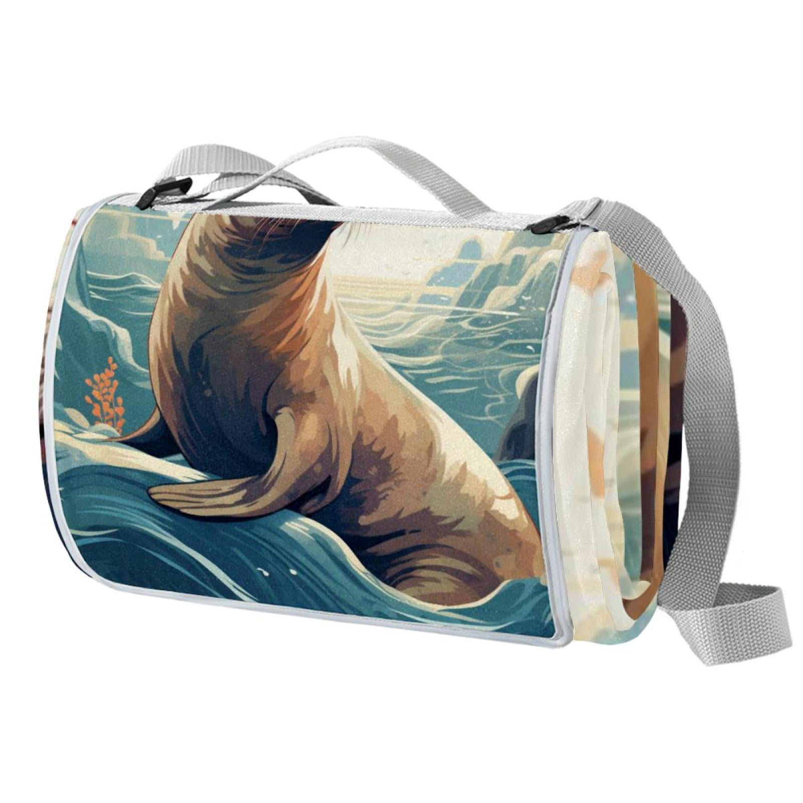 Sea Lion Canvas Picnic Mat Waterproof Foldable Portable Outdoor Beach ...