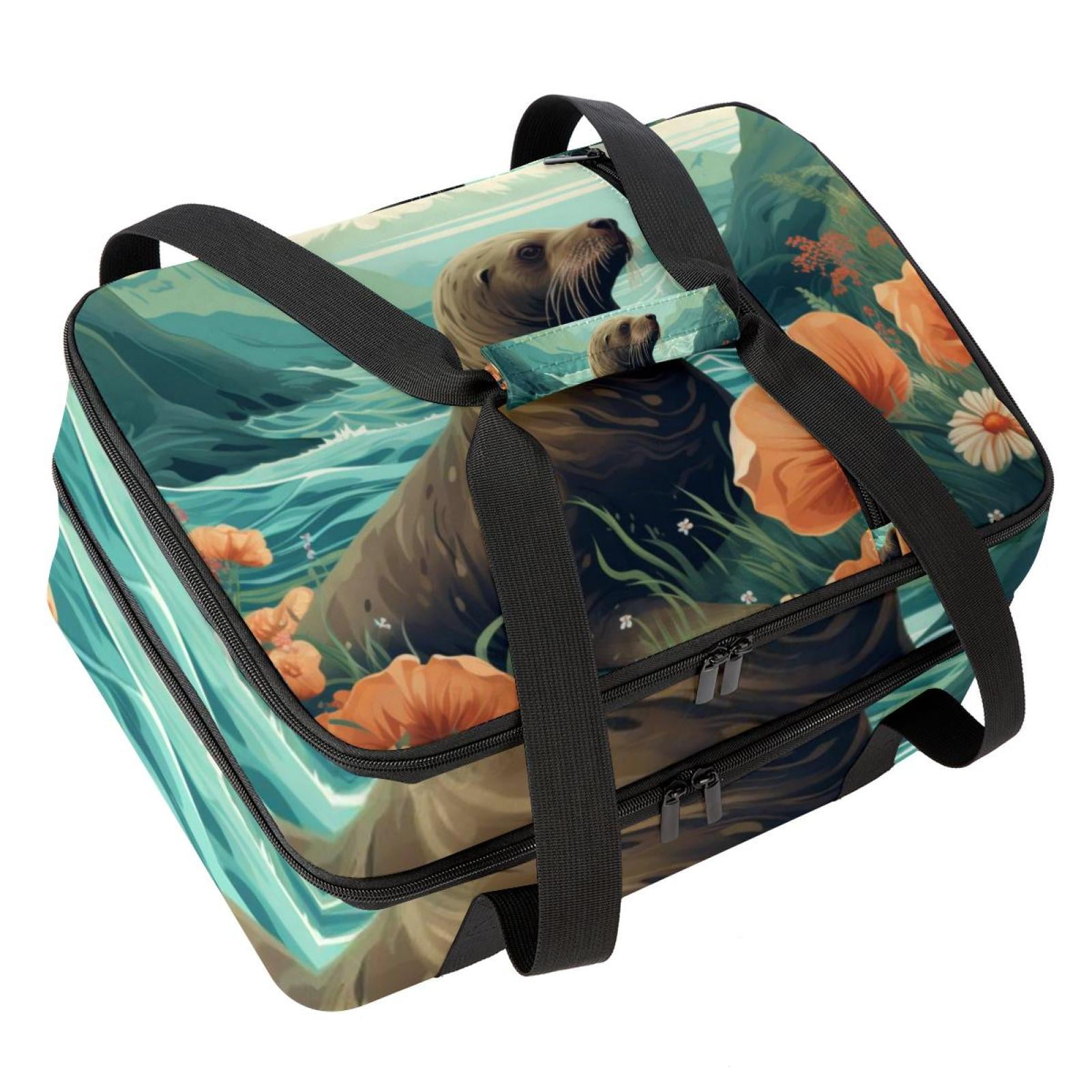 Sea Lion Double Layered Insulated Lunch Bag with Two Compartments ...