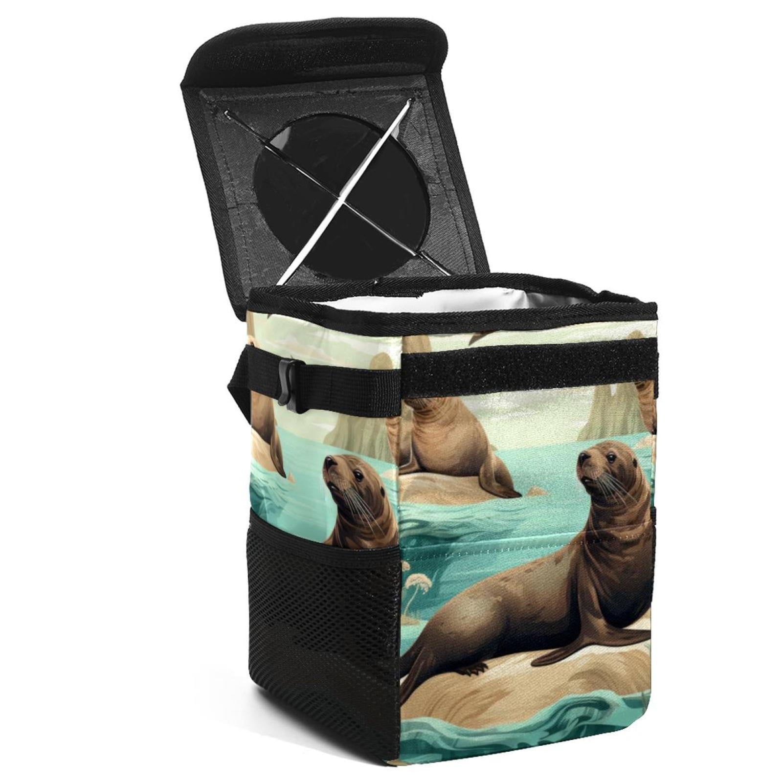 Sea Lion Foldable Car Garbage Can with Lid, Leak-proof, Hanging Storage ...