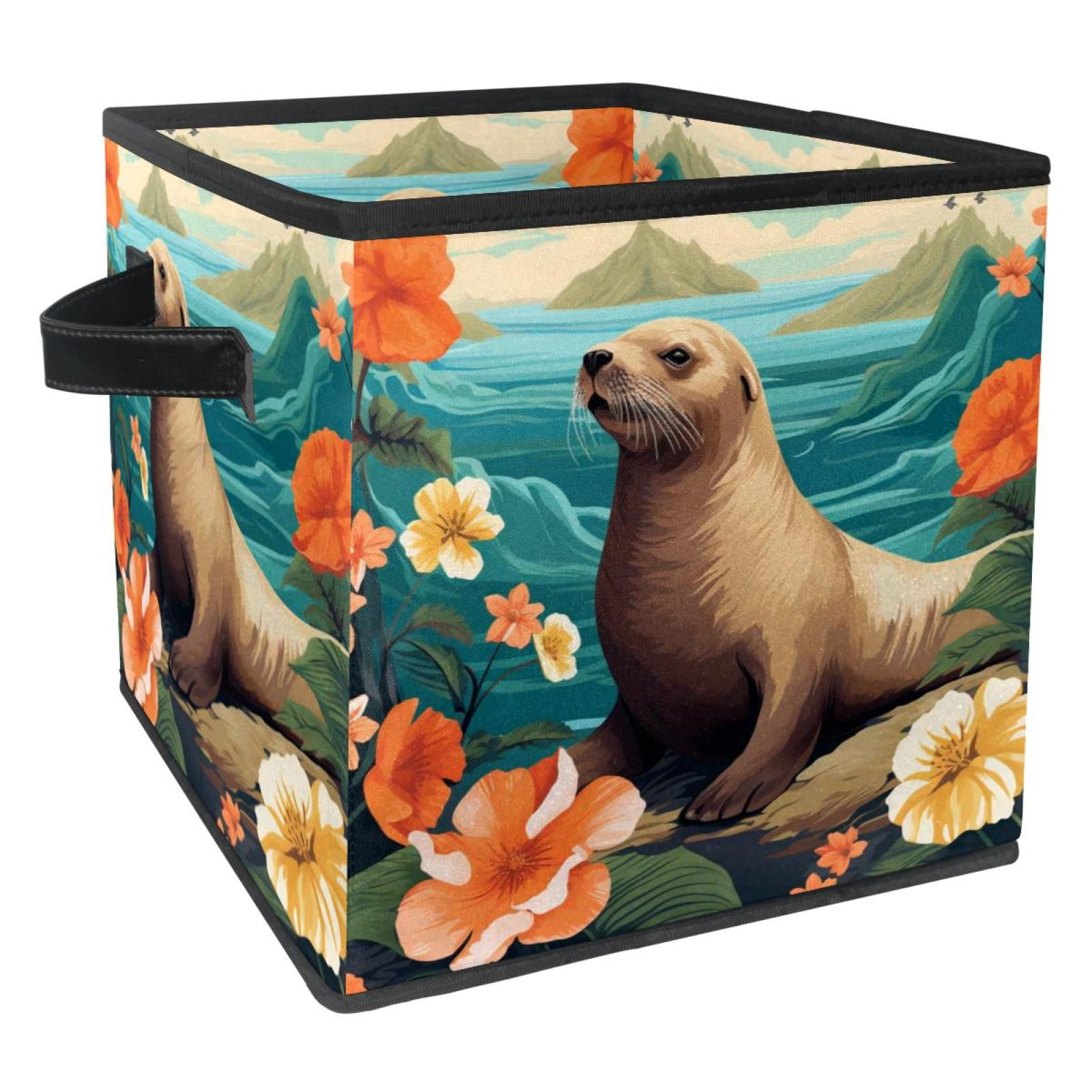 Sea Lion Foldable Cube Organizer with Handle, 10.8"x10.5"x10.6", Large ...