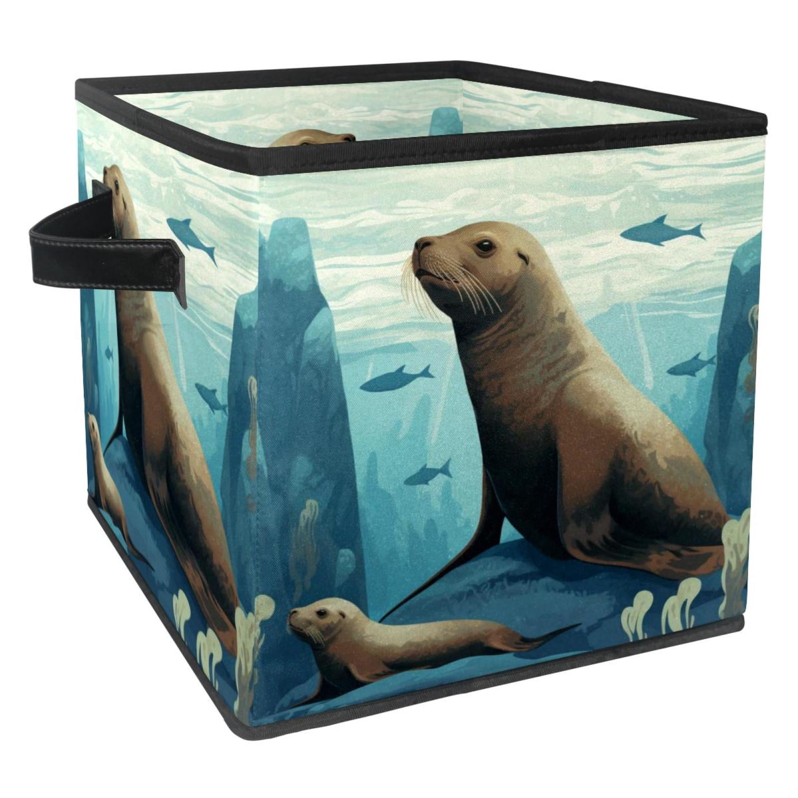Sea Lion Foldable Storage Baskets with Handle, 10.8"x10.5"x10.6", Large ...
