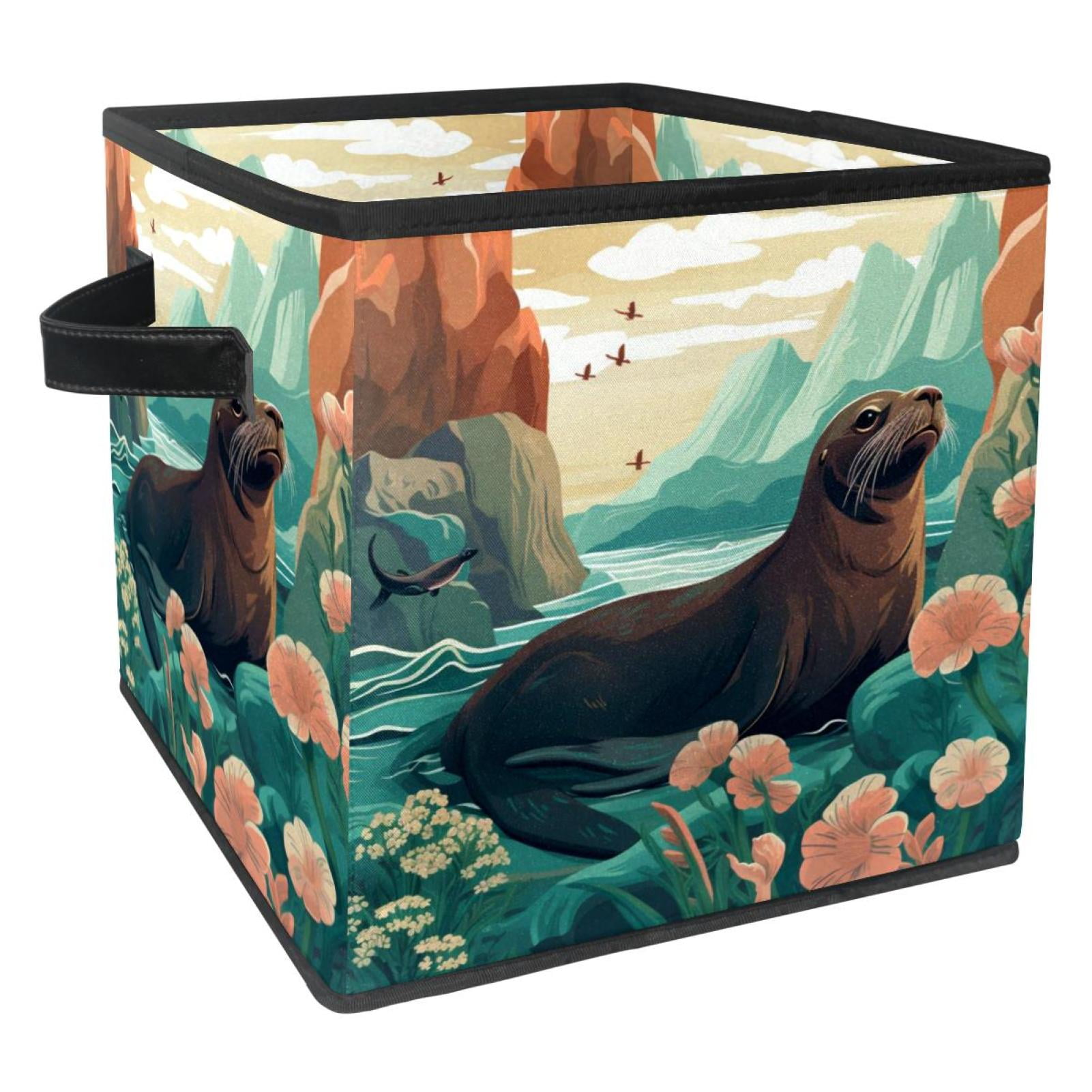 Sea Lion Foldable Storage Bins with Handle, 10.8"x10.5"x10.6", Large ...