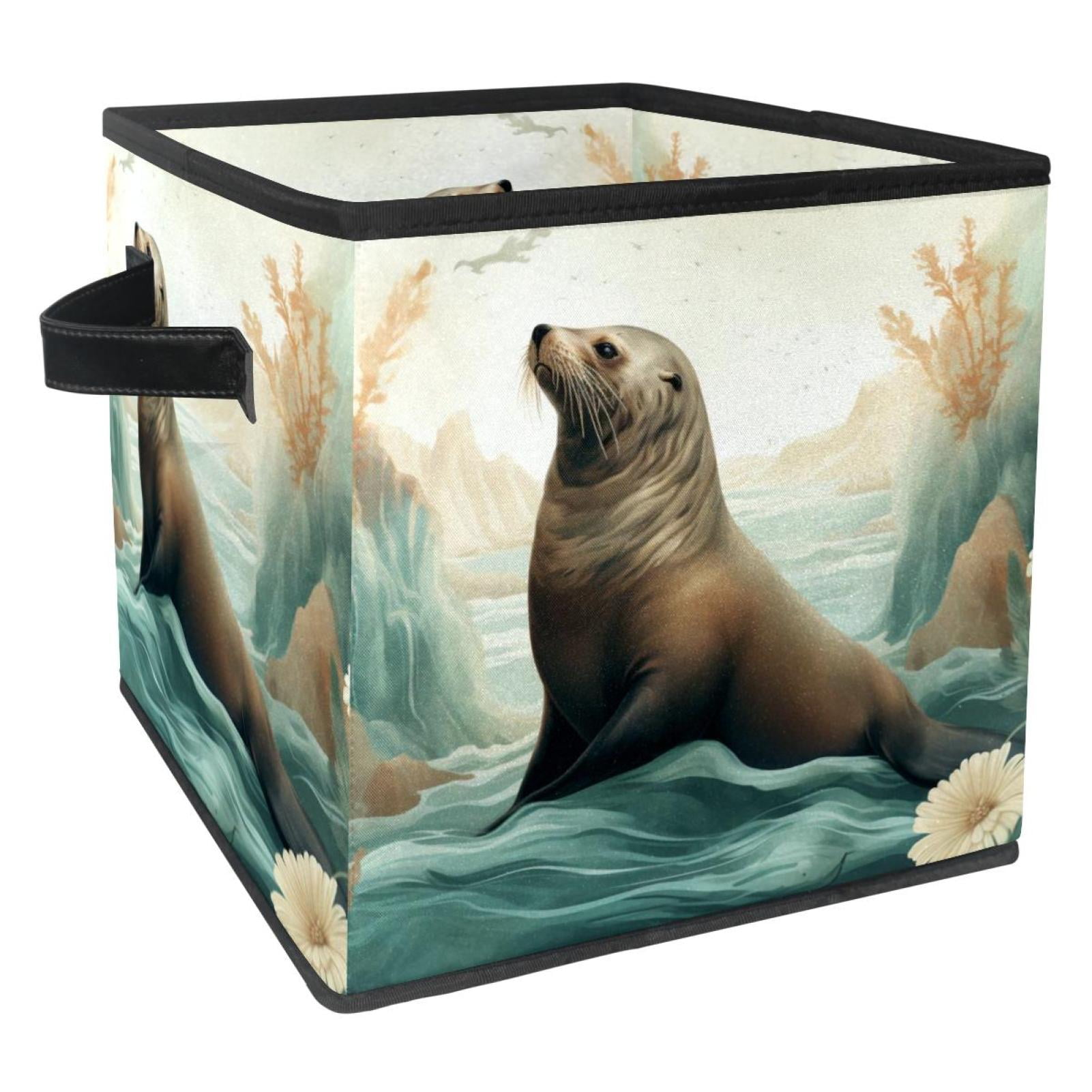 Sea Lion Foldable Storage Box with Handle, 10.8"x10.5"x10.6", Large ...