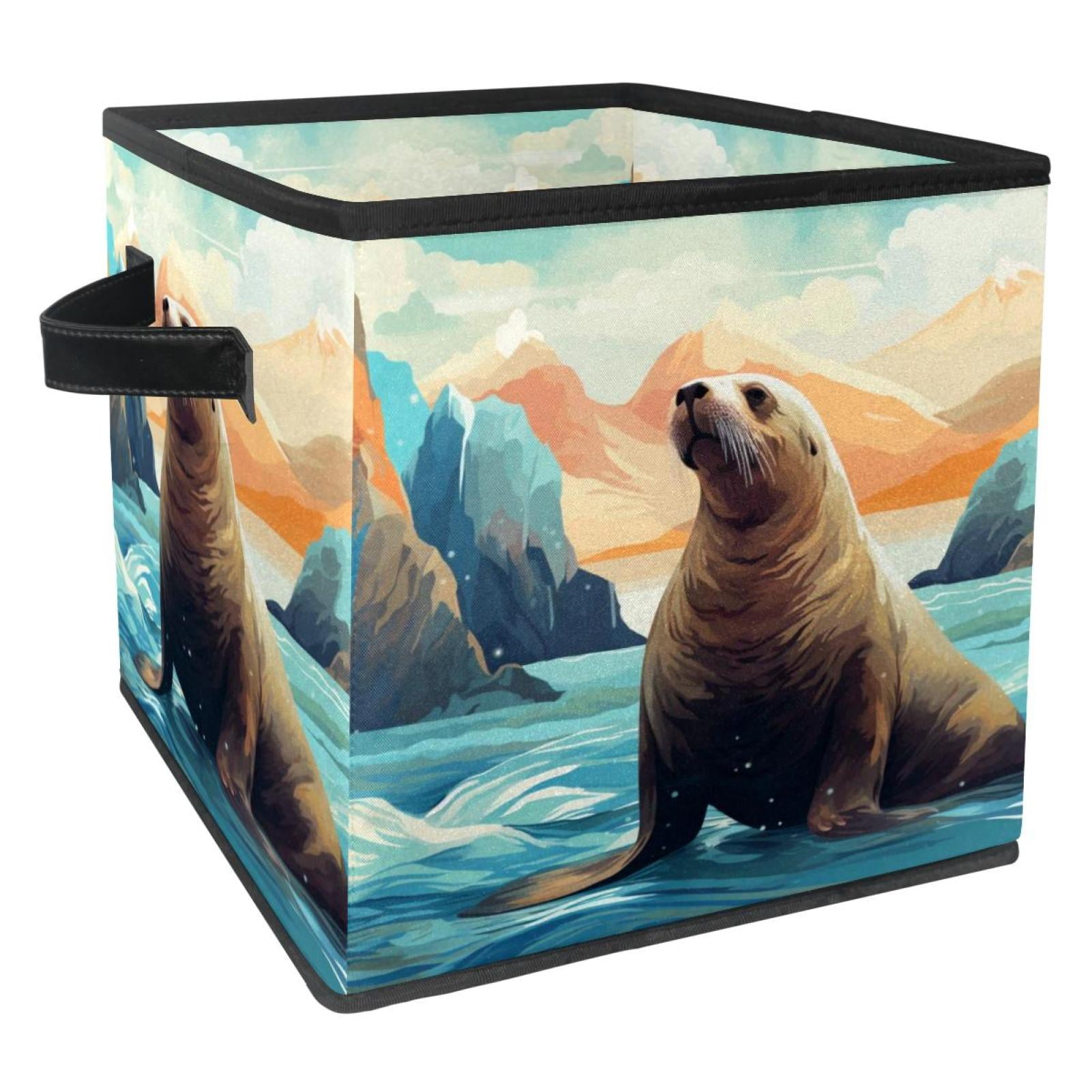 Sea Lion Foldable Toy Box with Handle, 10.8"x10.5"x10.6", Large ...