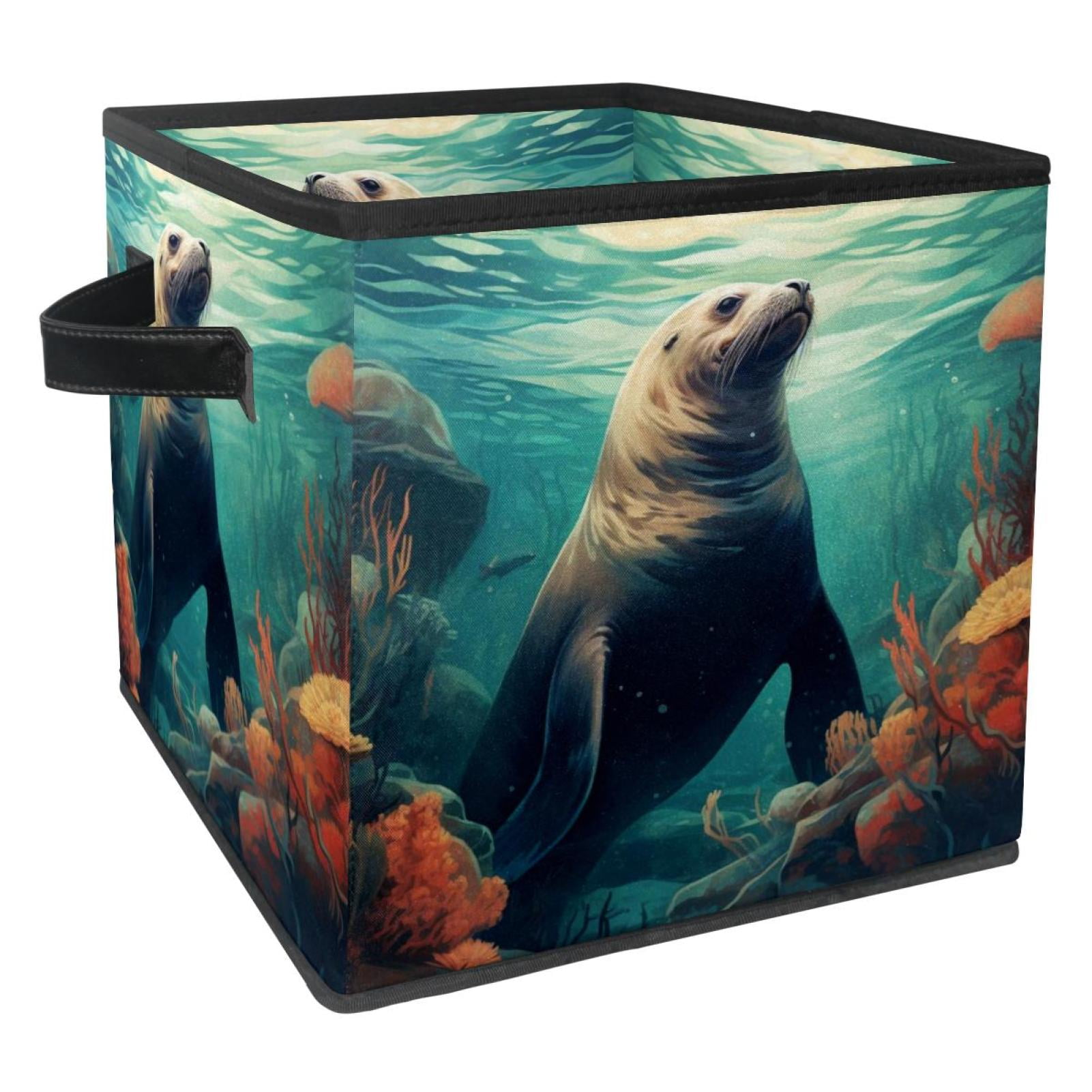 Sea Lion Foldable Toy Box with Handle, 10.8"x10.5"x10.6", Large ...