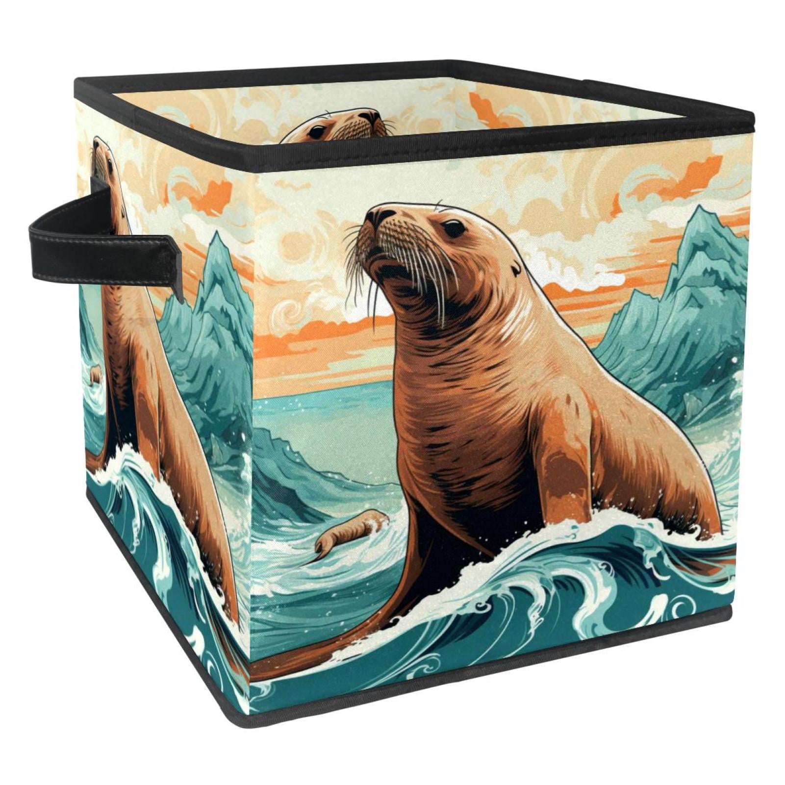 Sea Lion Foldable Toy Box with Handle, 10.8"x10.5"x10.6", Large ...