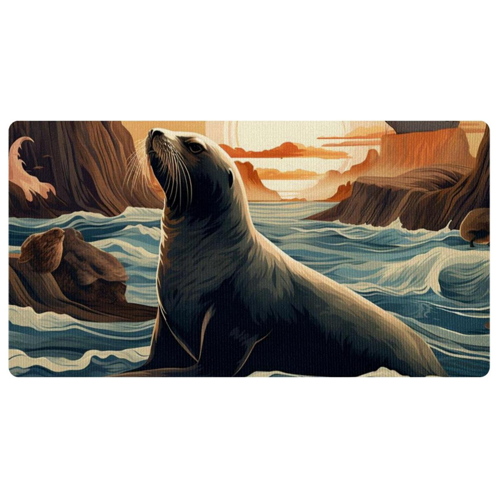 Sea Lion Kitchen Rugs Non Skid Kitchen Mats for Floor Cushioned Anti ...