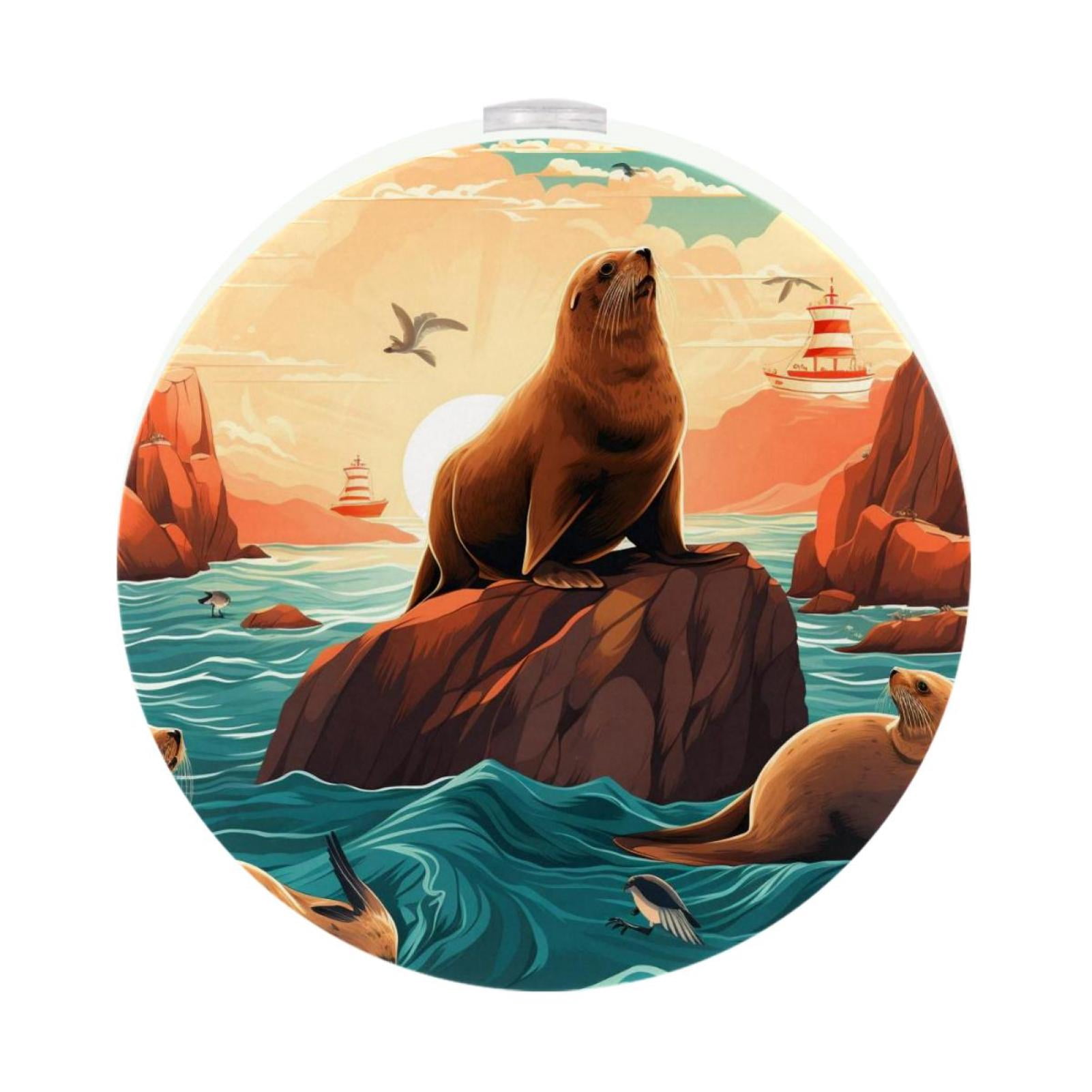 Sea Lion Led Round Night Light-2pcs, Gentle Glow Plug in Wall Lamp for ...