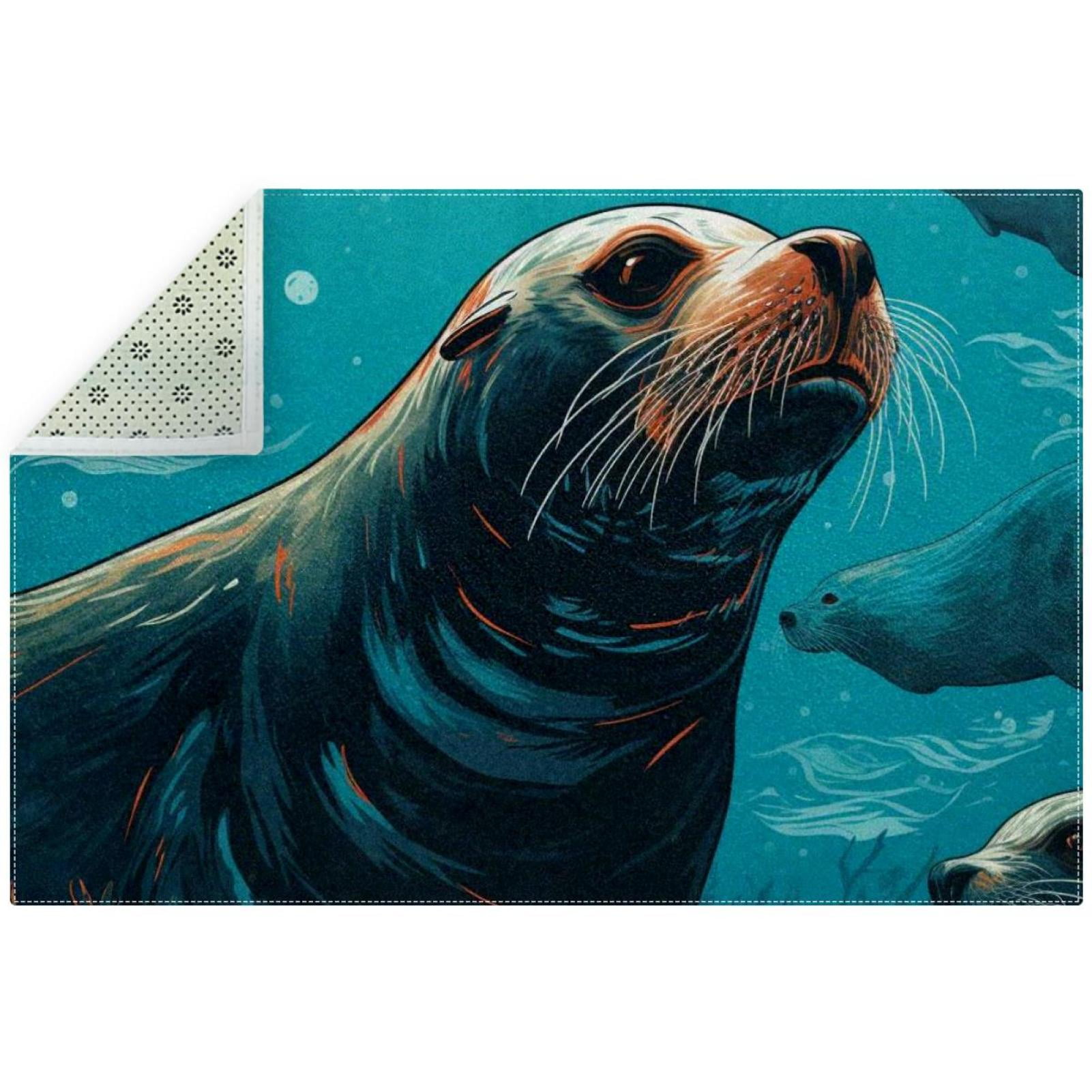 Sea Lion Office Mat with Right-Angle Design - Polyester Floor Mat for ...