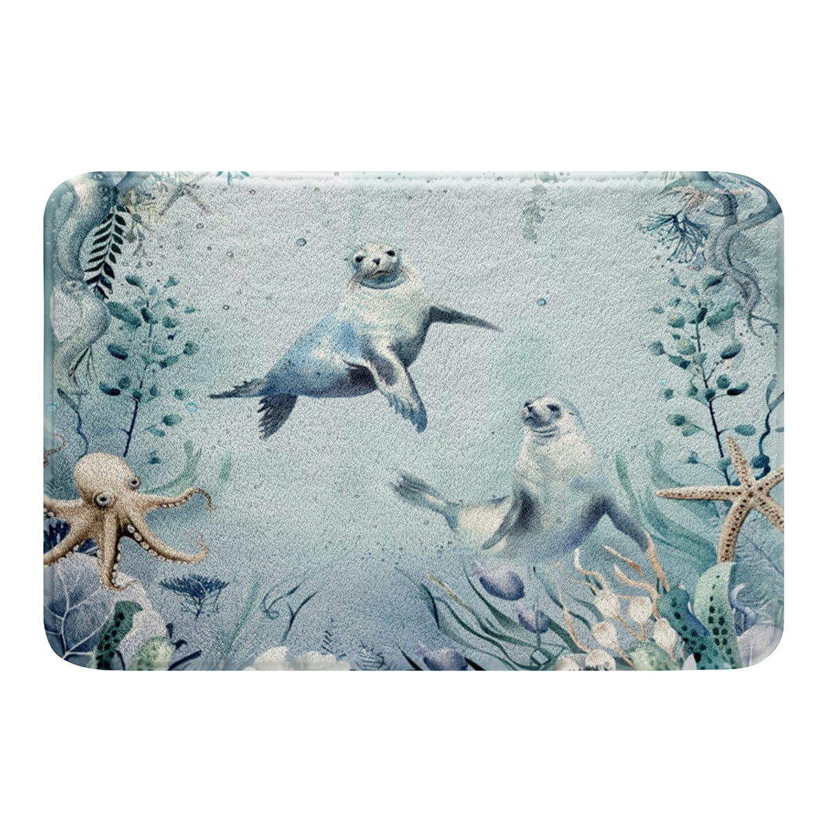 Sea Lion Outdoor Rug Teal Blue Ocean Beach Coastal 16"x24" Area Rug ...