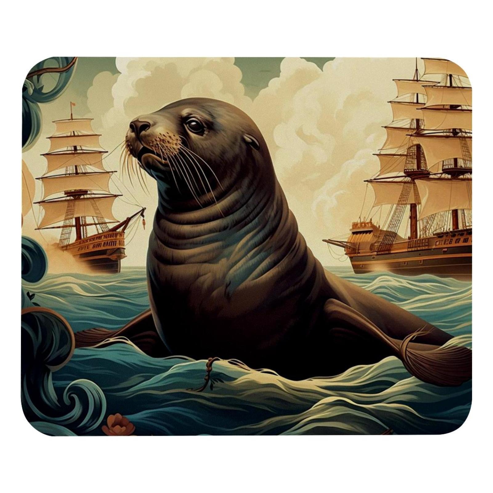 Sea Lion Pattern Mousepad Square Thickness 2mm Desk Mat Office Home Use ...