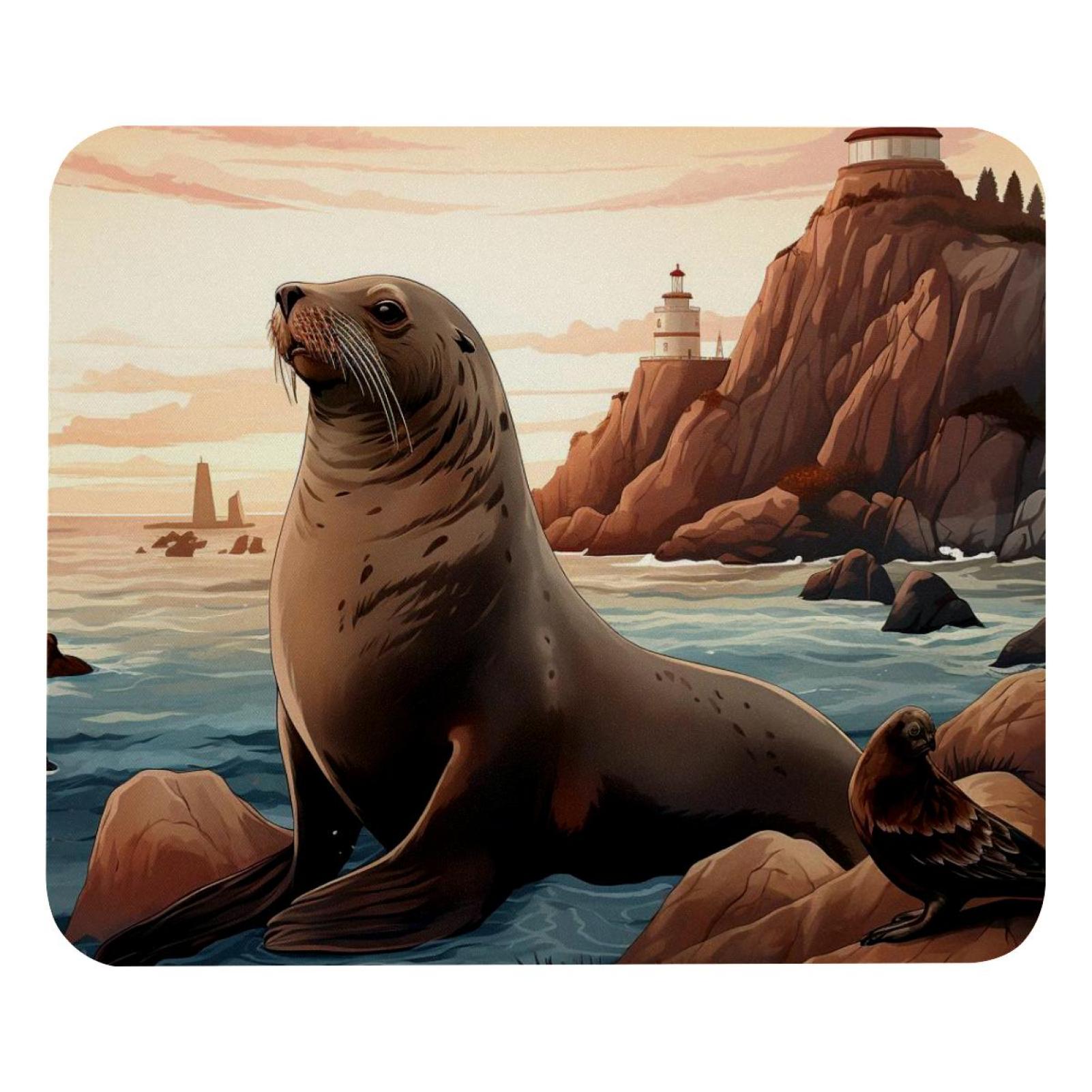 Sea Lion Pattern Mousepad Square Thickness 2mm Desk Mat Office Home Use ...