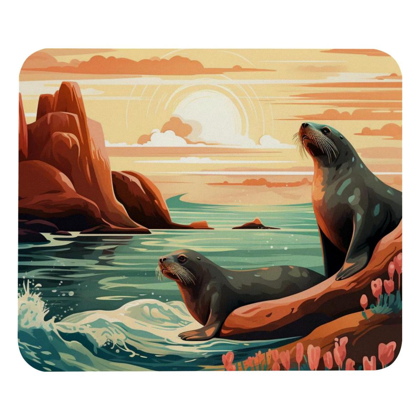 Sea Lion Pattern Mousepad Square Thickness 2mm Desk Mat Office Home Use ...