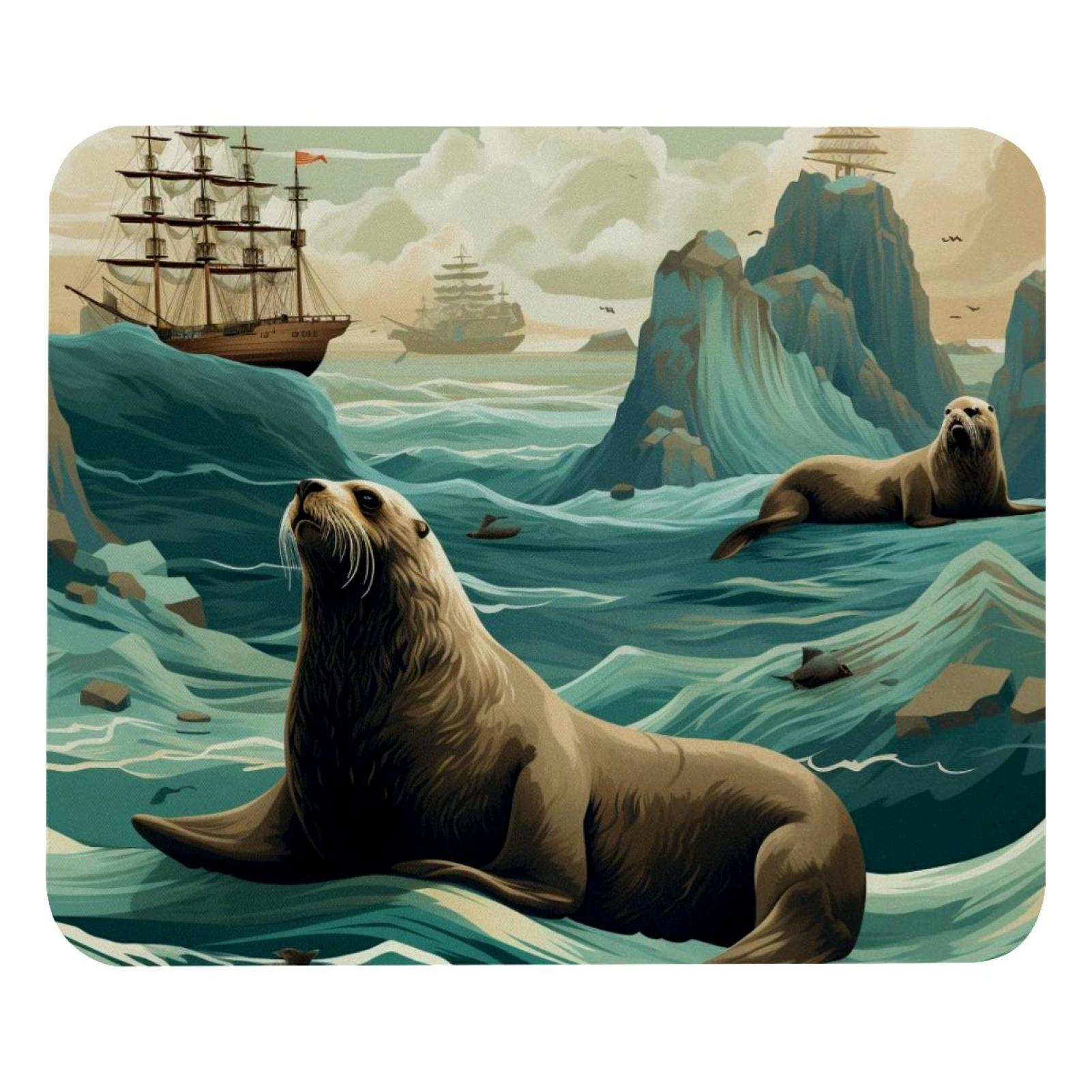 Sea Lion Pattern Mousepad Square Thickness 2mm Desk Mat Office Home Use ...