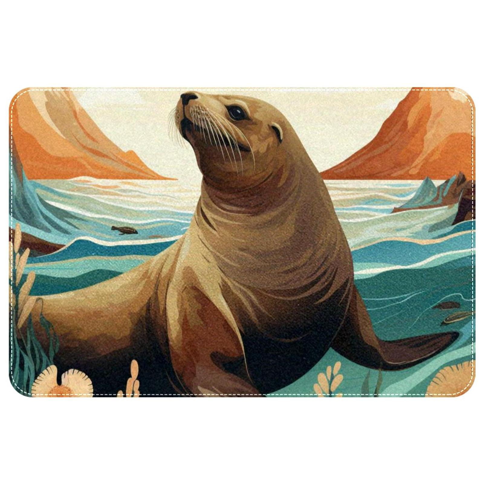 Sea Lion Polyester Non-Slip Machine Washable Bath Rugs Office Mat Floor ...