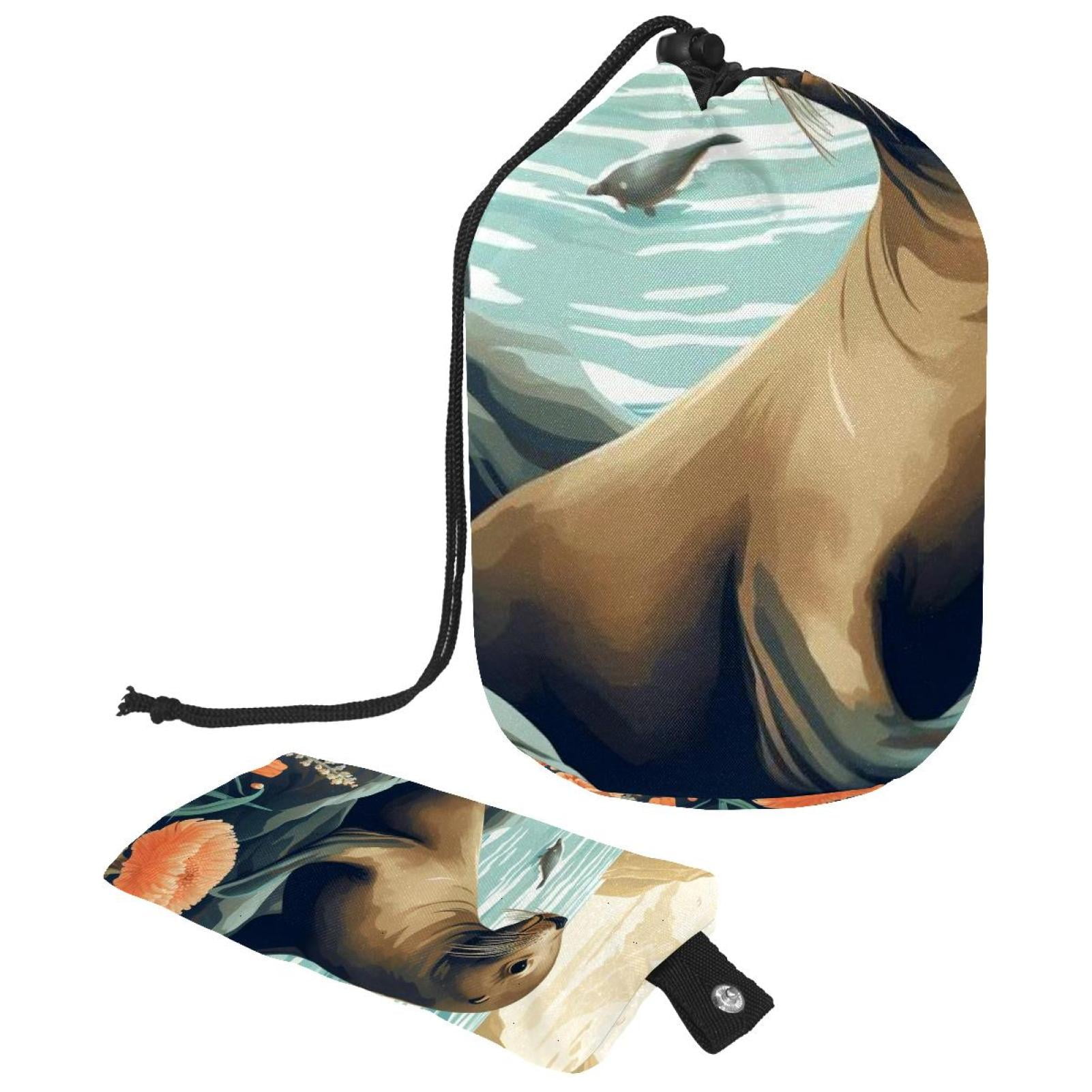 Sea Lion Portable Drawstring Mesh Shower Bag with Foldable Laundry Bag ...