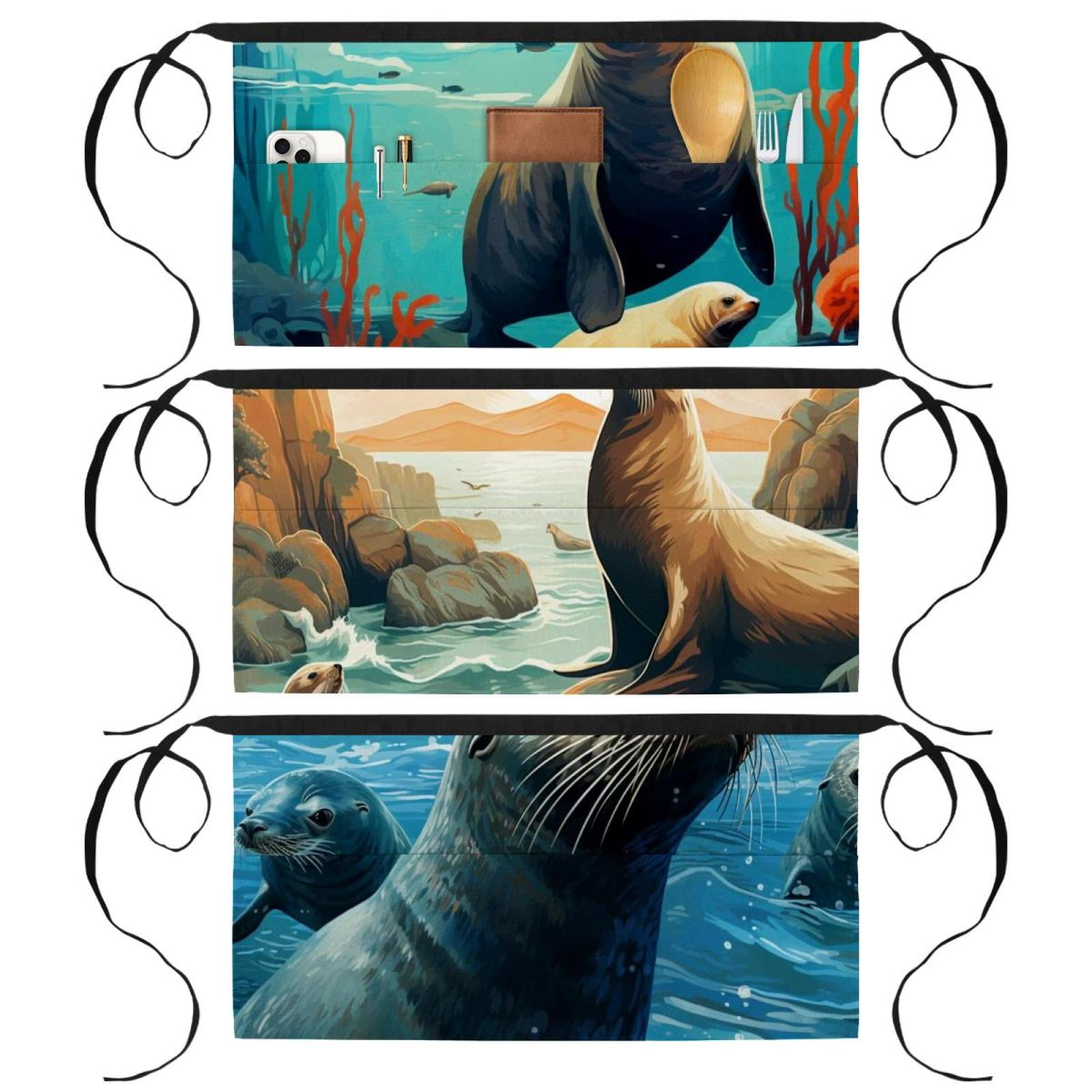 Sea Lion Server Aprons 3 Pack Waitress Aprons Adjustable Belt Fits for ...